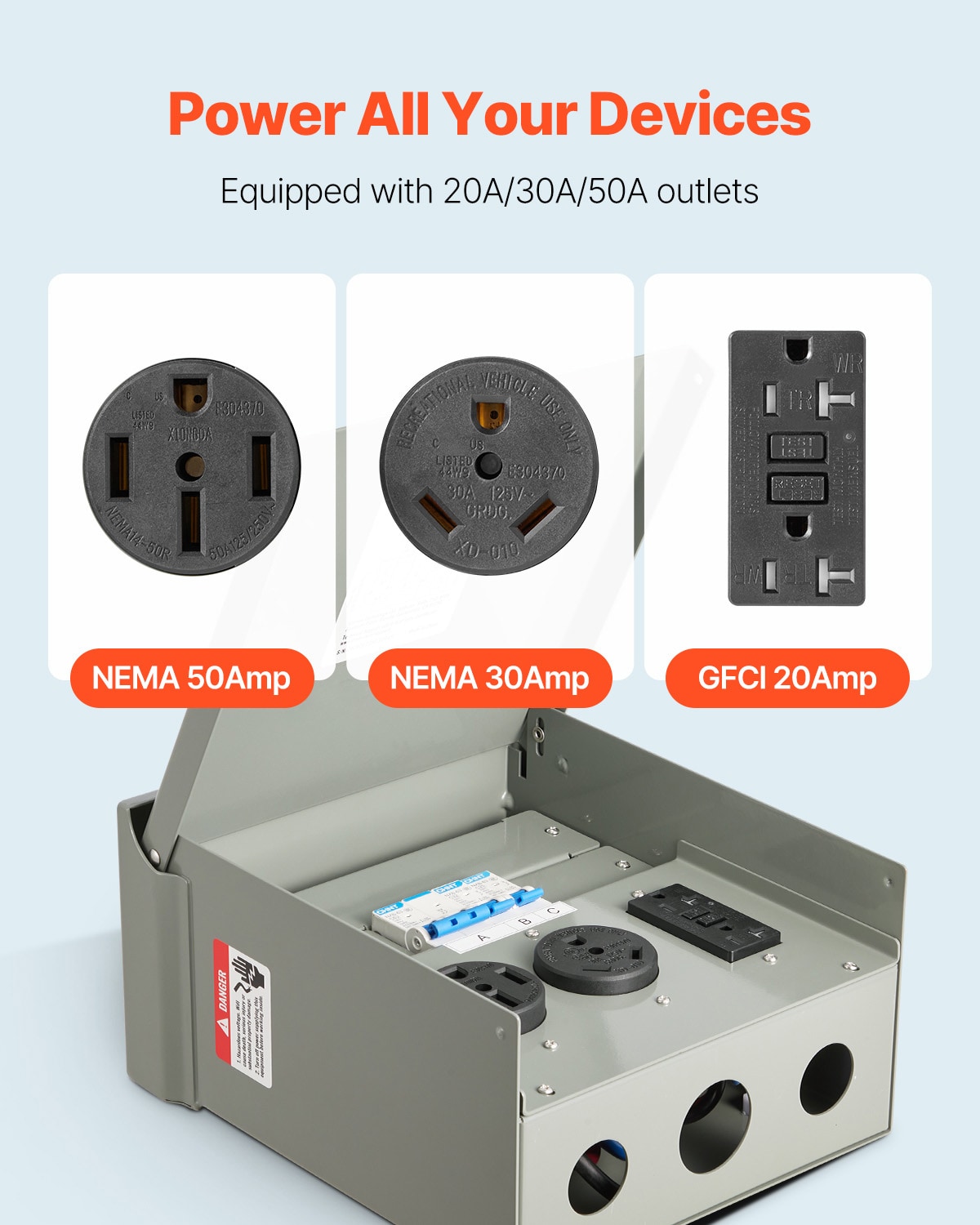 VEVOR Temporary Power Outlet Panel 20 30 50 Amp RV EV Electrical Outlet ...