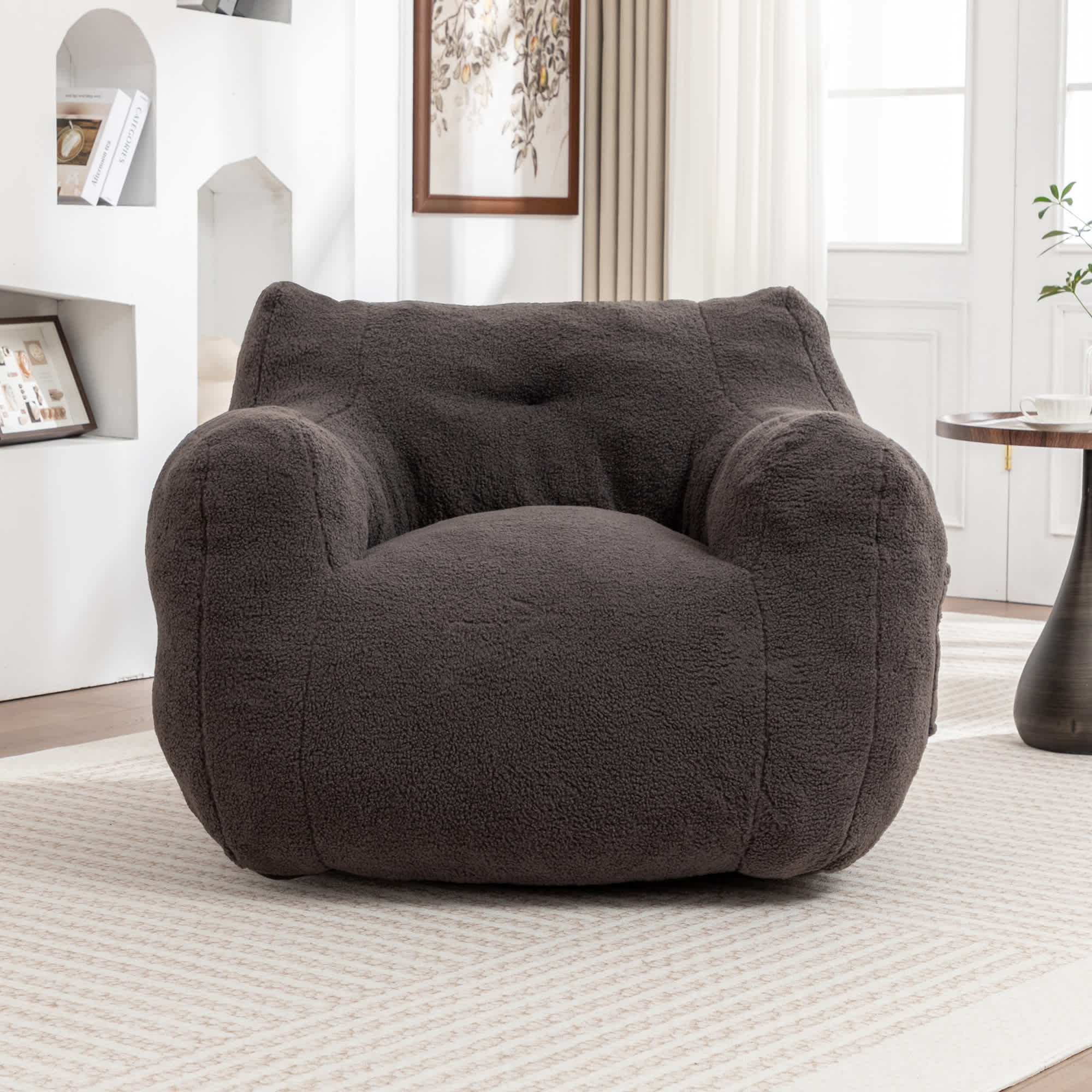 Vynxaria Dark Gray Teddy High-Density Resilient Foam Bean Bag Sofa ...