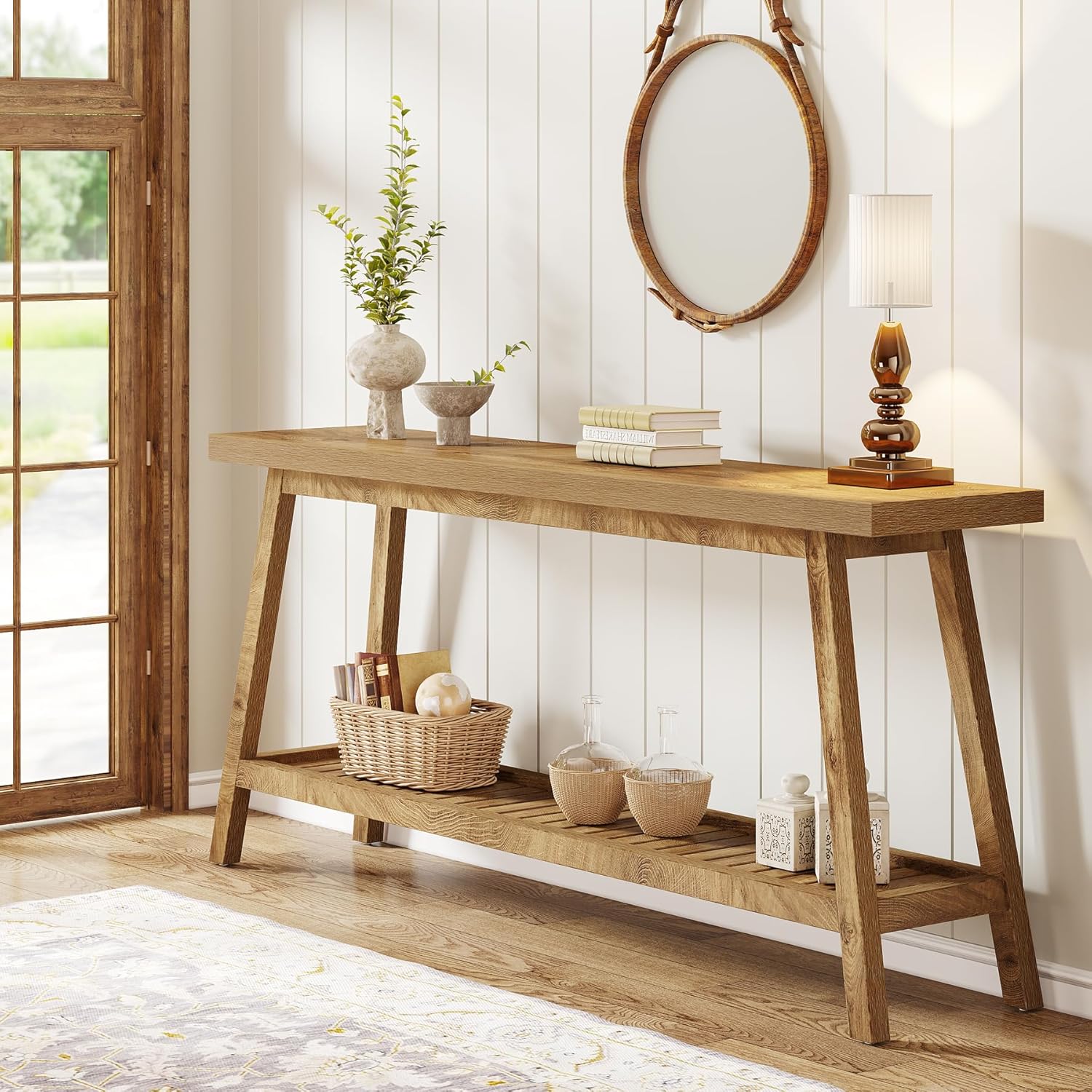 LOVMOR 70.9InchExtra Long Farmhouse Console Table Solid Wood Entryway ...
