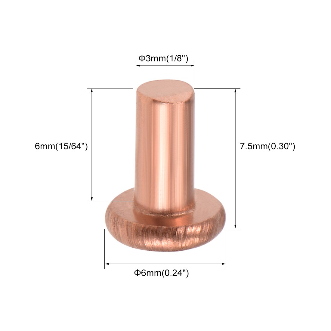 Unique Bargains 100pcs Copper Solid Rivets 1/8inch x 15/64inch Flat ...
