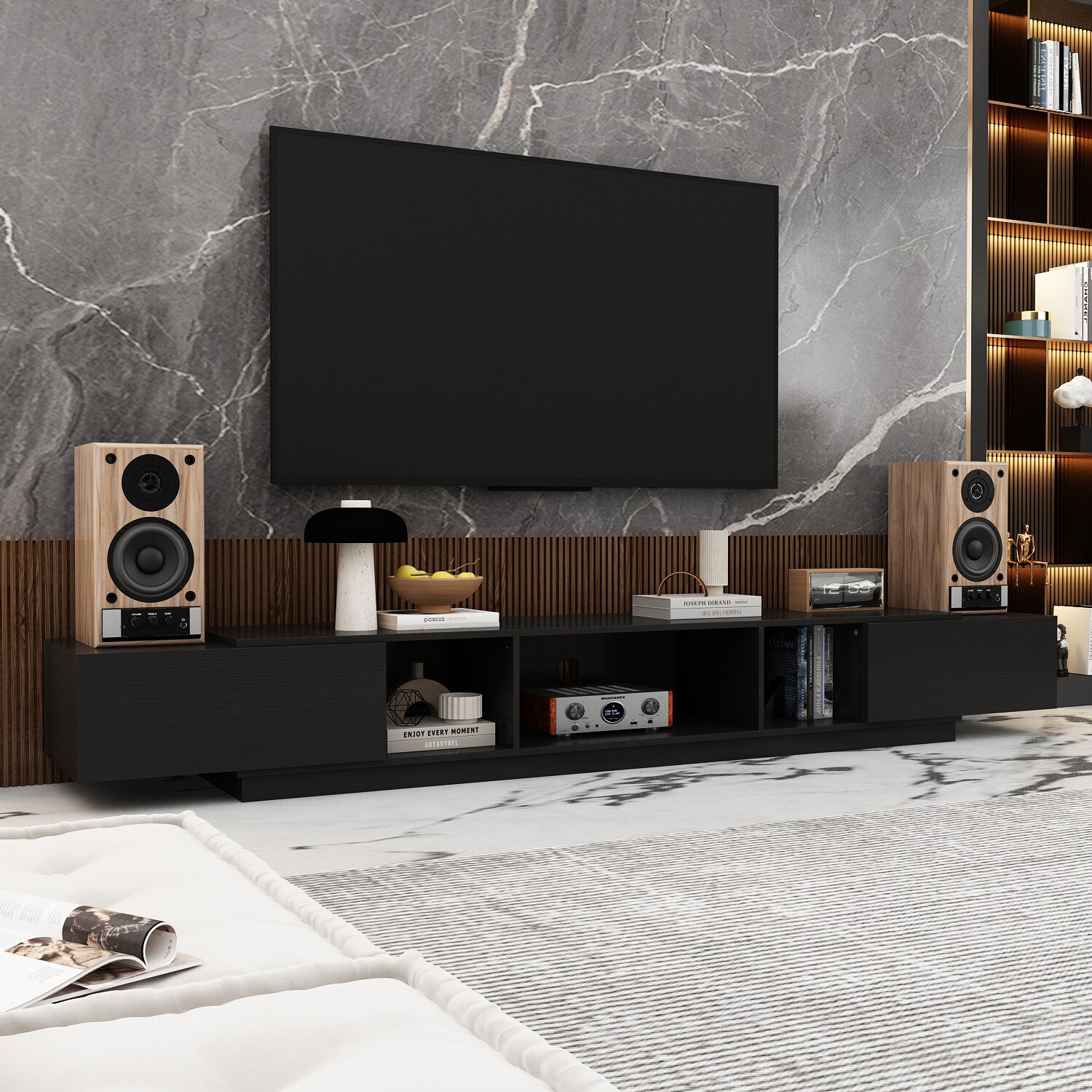 FUFU&GAGA Modern/Contemporary Black Tv Cabinet Integrated Tv Mount ...