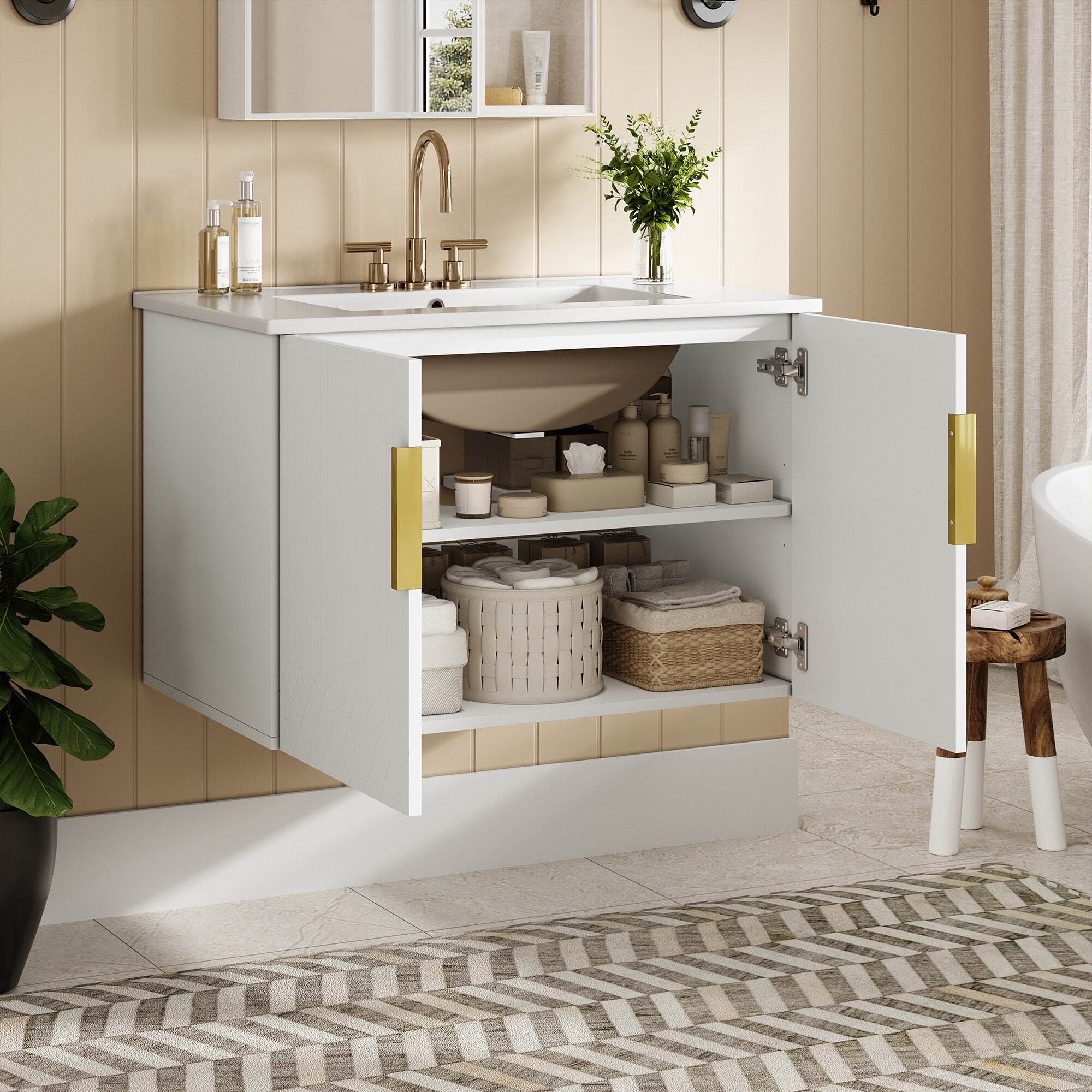 Tatayosi 30inch Vintage Bathroom Vanity with Ceramic Sink 3 Holes ...