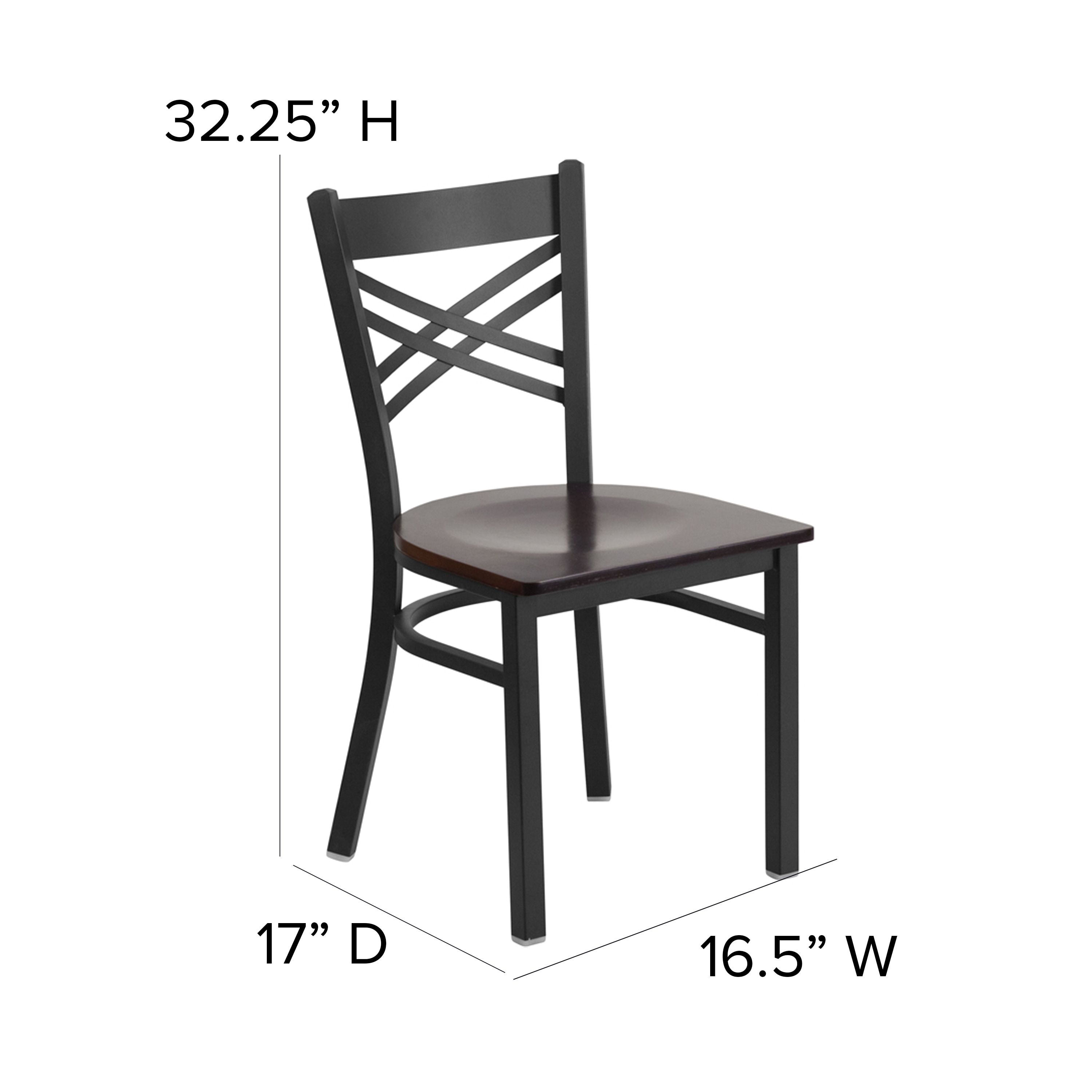 Emma + Oliver Black X Back Metal Restaurant Chair - Walnut Wood Seat in ...