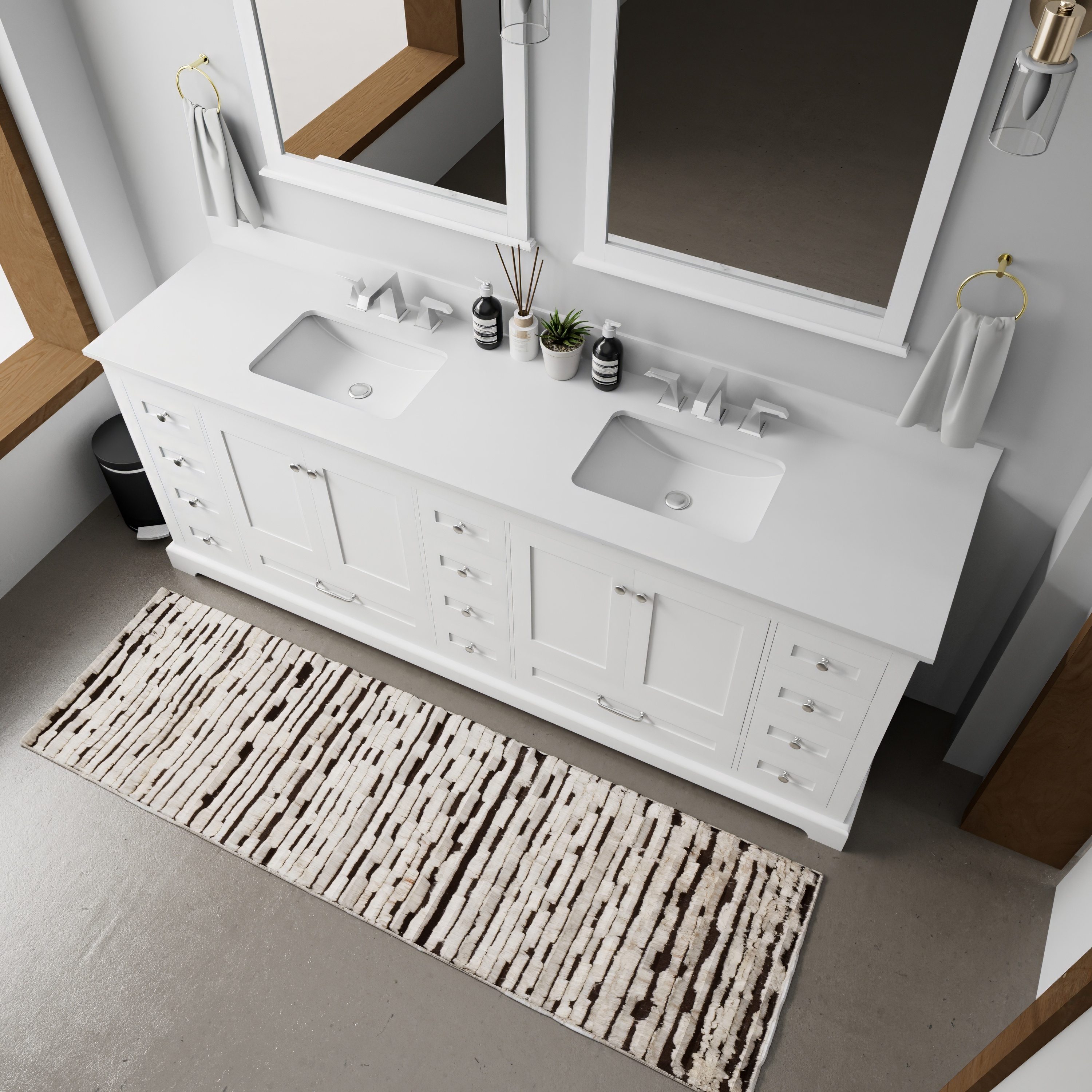 LIVACA 84 inch White Wood Double Bathroom Vanity with Cultured Marble ...