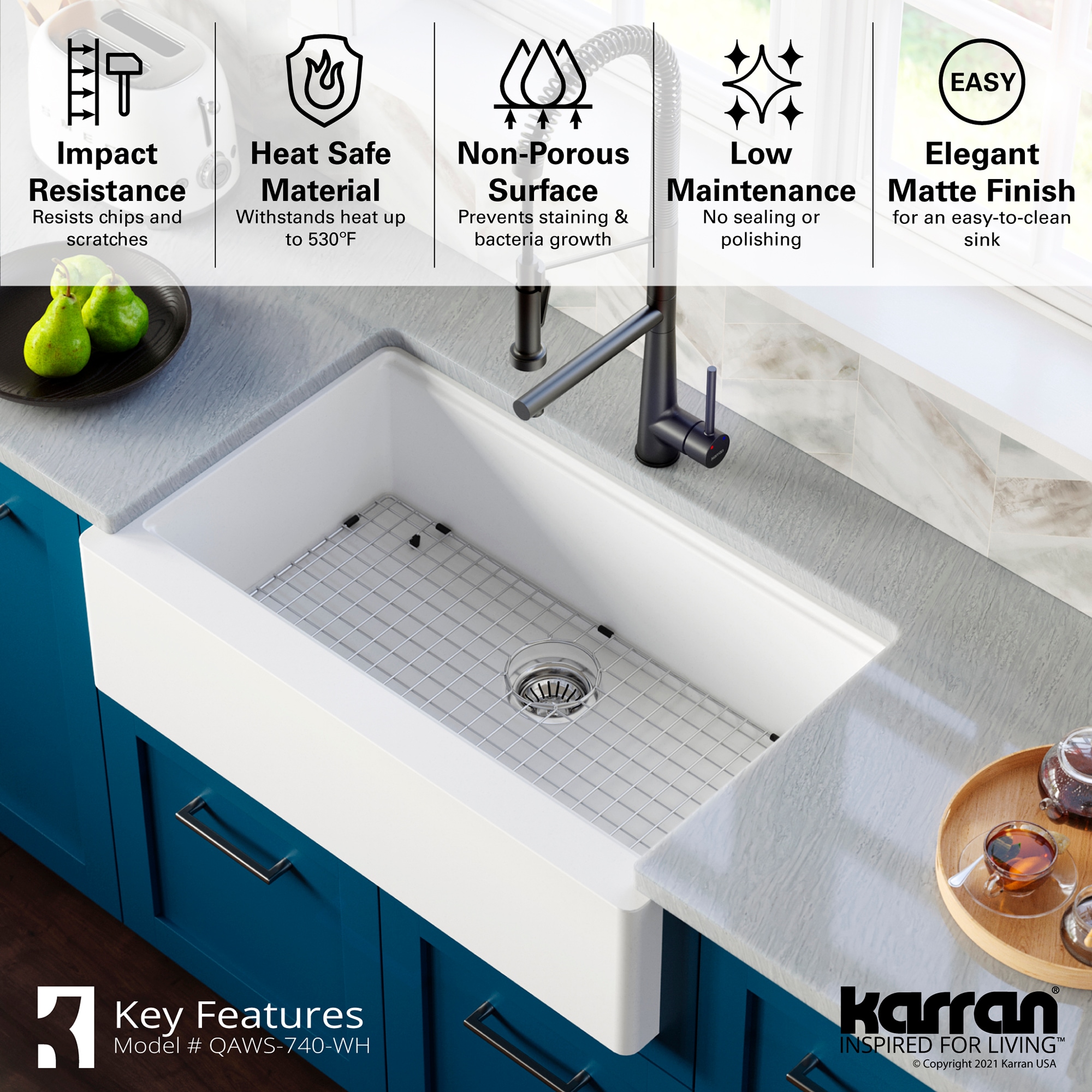 Karran Farmhouse Apron Front 34 In X 21 25 In White Quartz Single Bowl