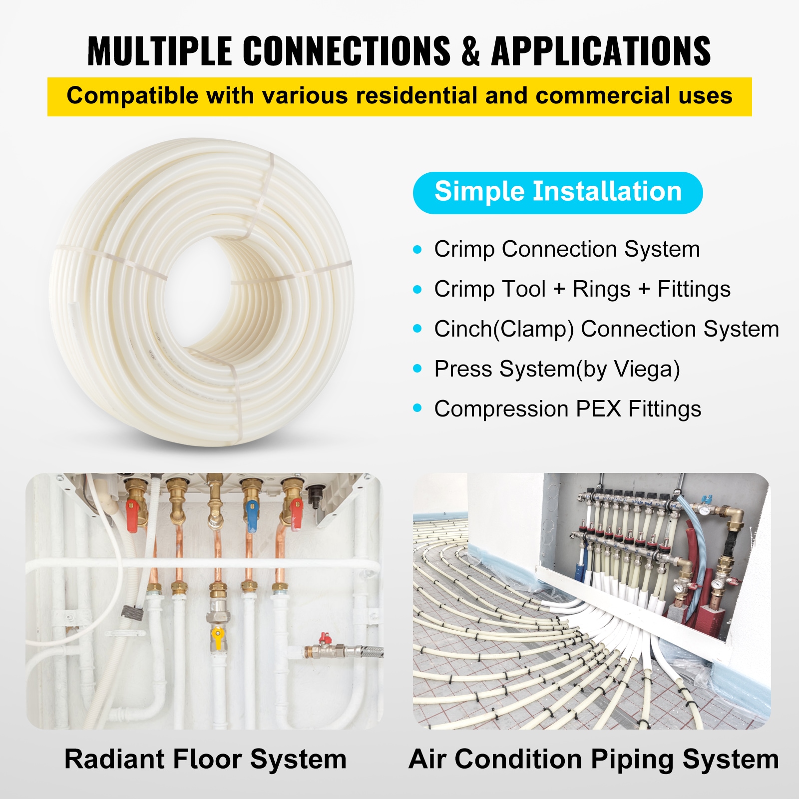 SVOPES 1 Inch x 500 FT PEX Pipe Non-Oxygen Barrier White Flexible ...