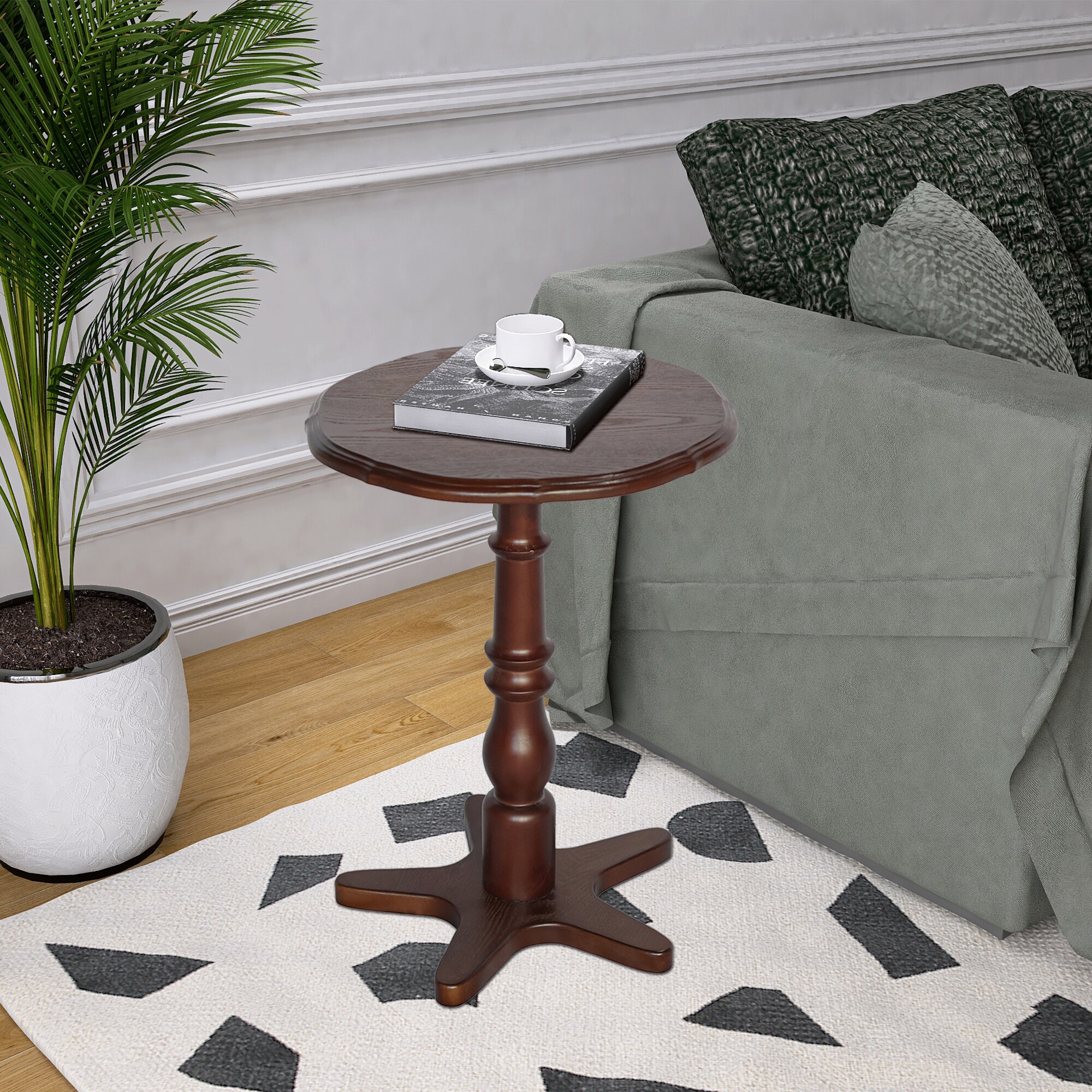 LUXEYARD 15.75 inch Round Small End Table Wooden Pedestal Side Coffee ...