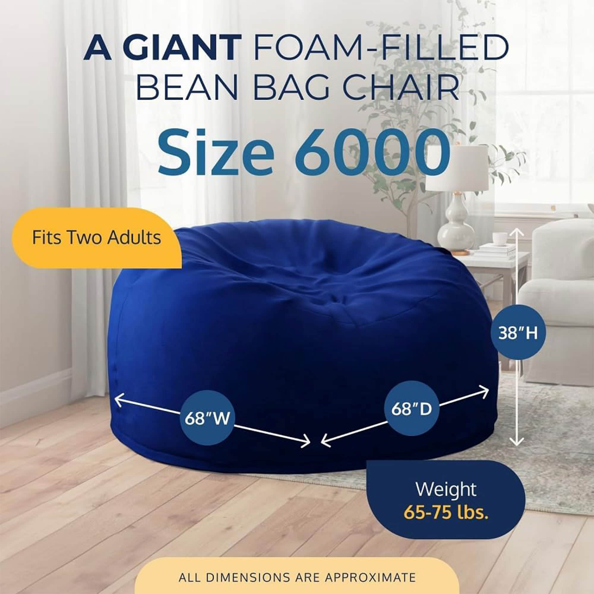 Ultimate Sack 6ft Bean Bag Chair w/ Footstool Oversized Lounger Blue ...