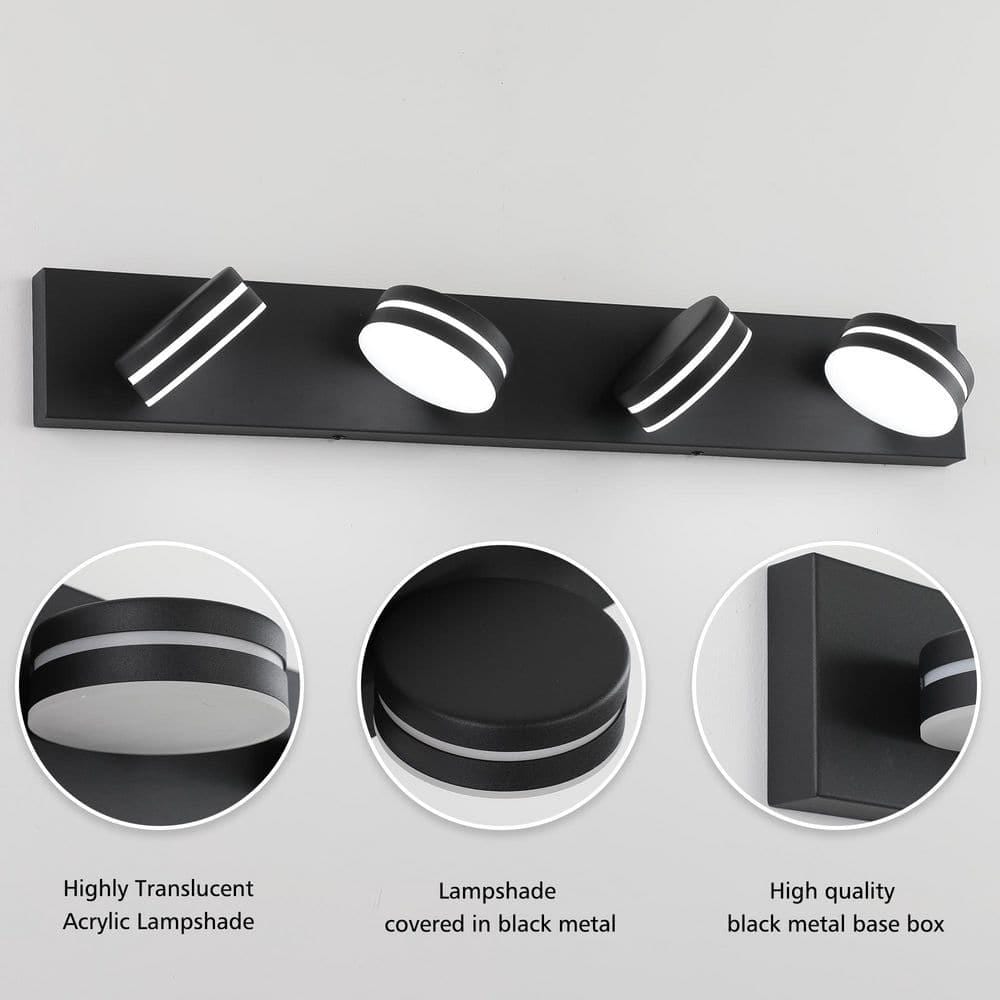 DAYAUM 29.92 in. 4-Light Matte Black Modern Bathroom Vanity Light with ...