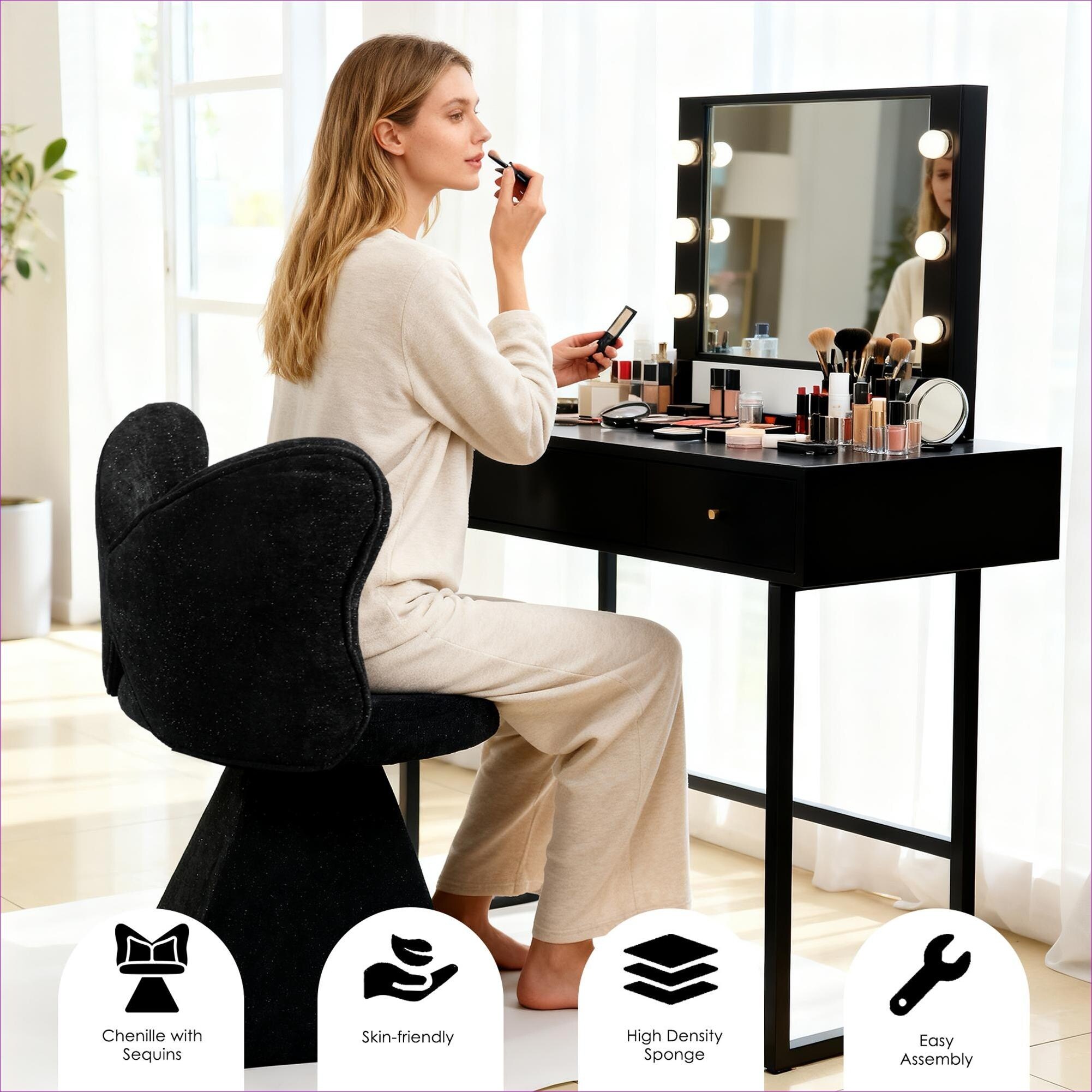 Watnature Single Seating Butterfly Back Swivel Vanity Accent Chair ...