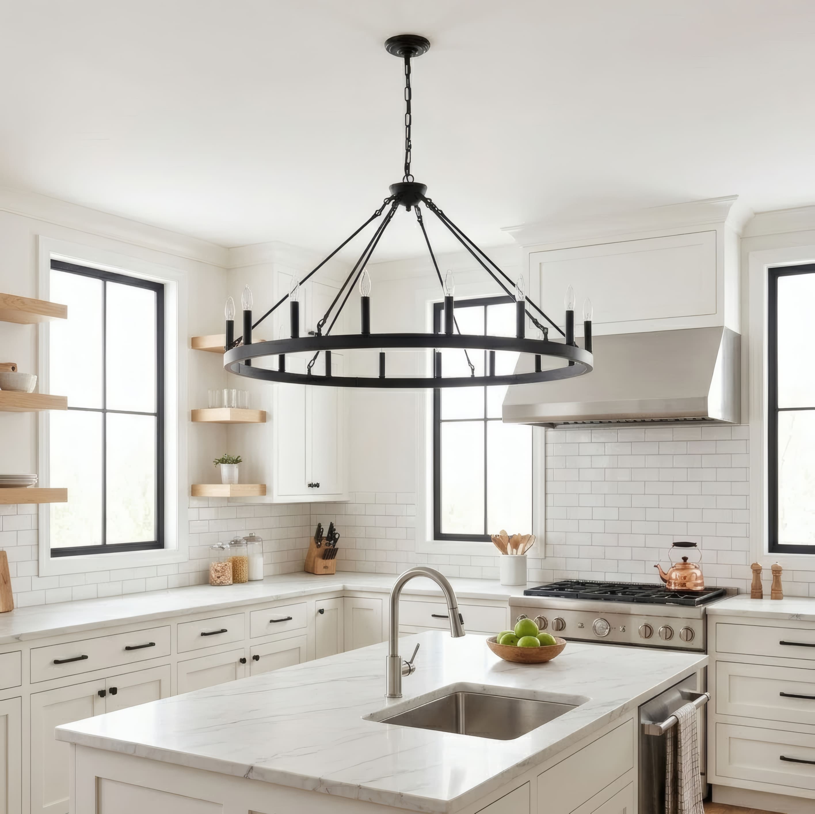 RCCFBHM 53-in Black Wagon Wheel Chandelier 18 Light Farmhouse ...