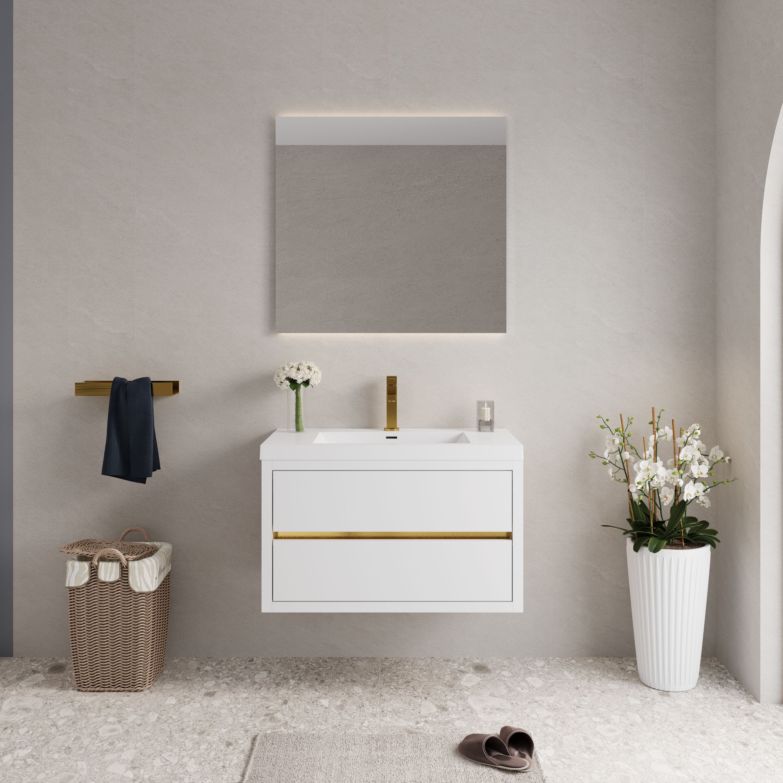 Vanityfus 36-in Wall-Mounted Bathroom Vanity with Stone Resin ...
