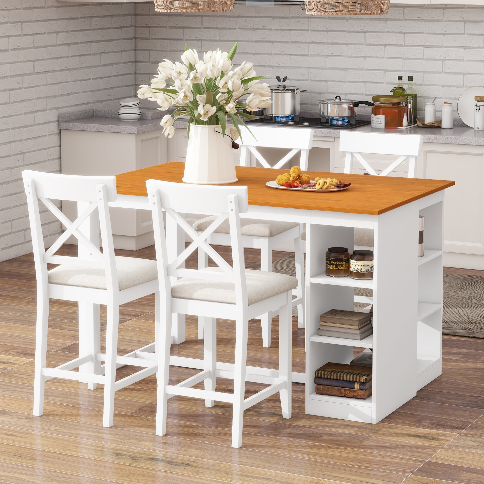 ModernLuxe 60inchLx30inchW Solid Wood Farmhouse Counter Height Dining ...