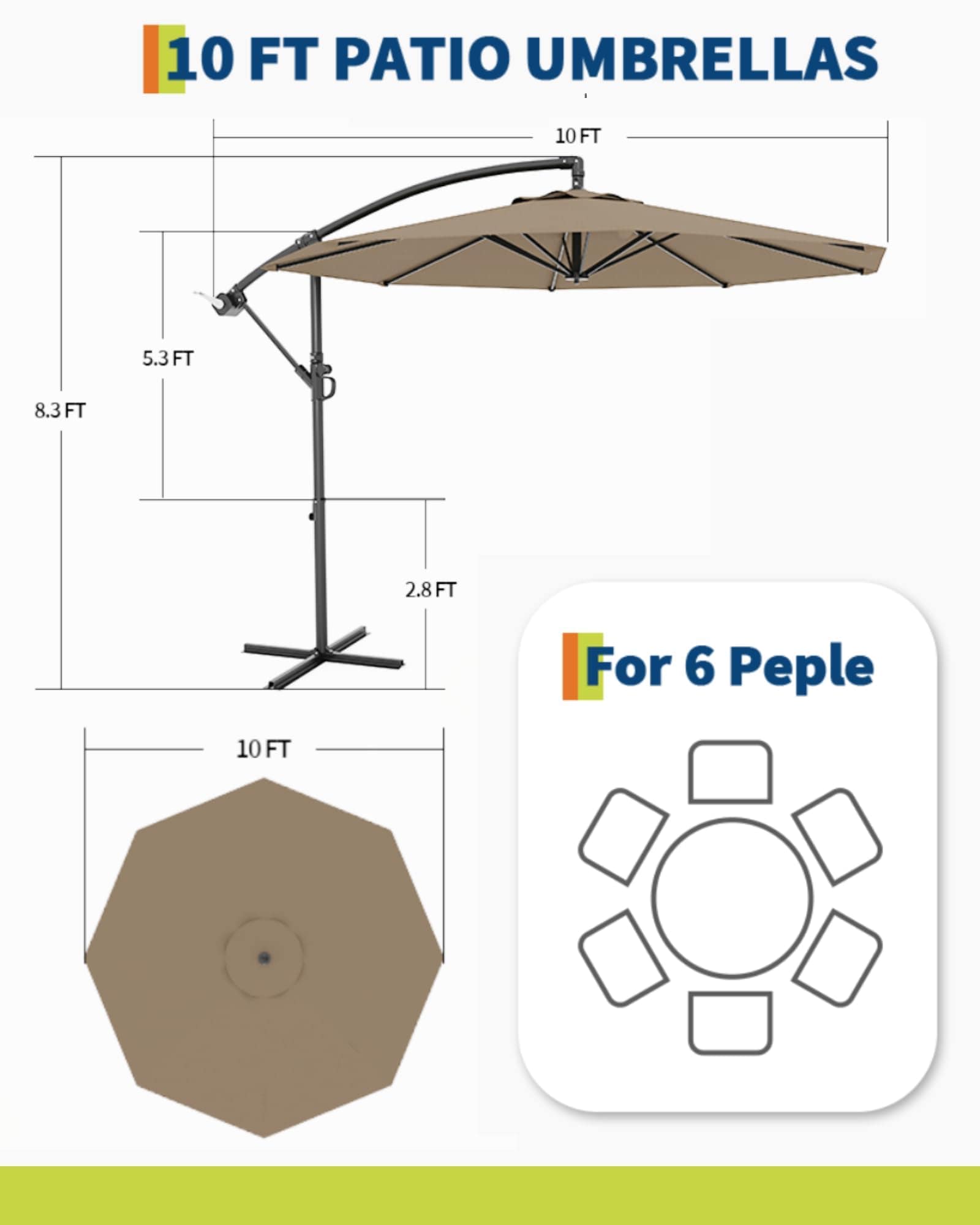 GarveeLife 10FT Cantilever Outdoor Patio Umbrella with Cross Base Easy ...