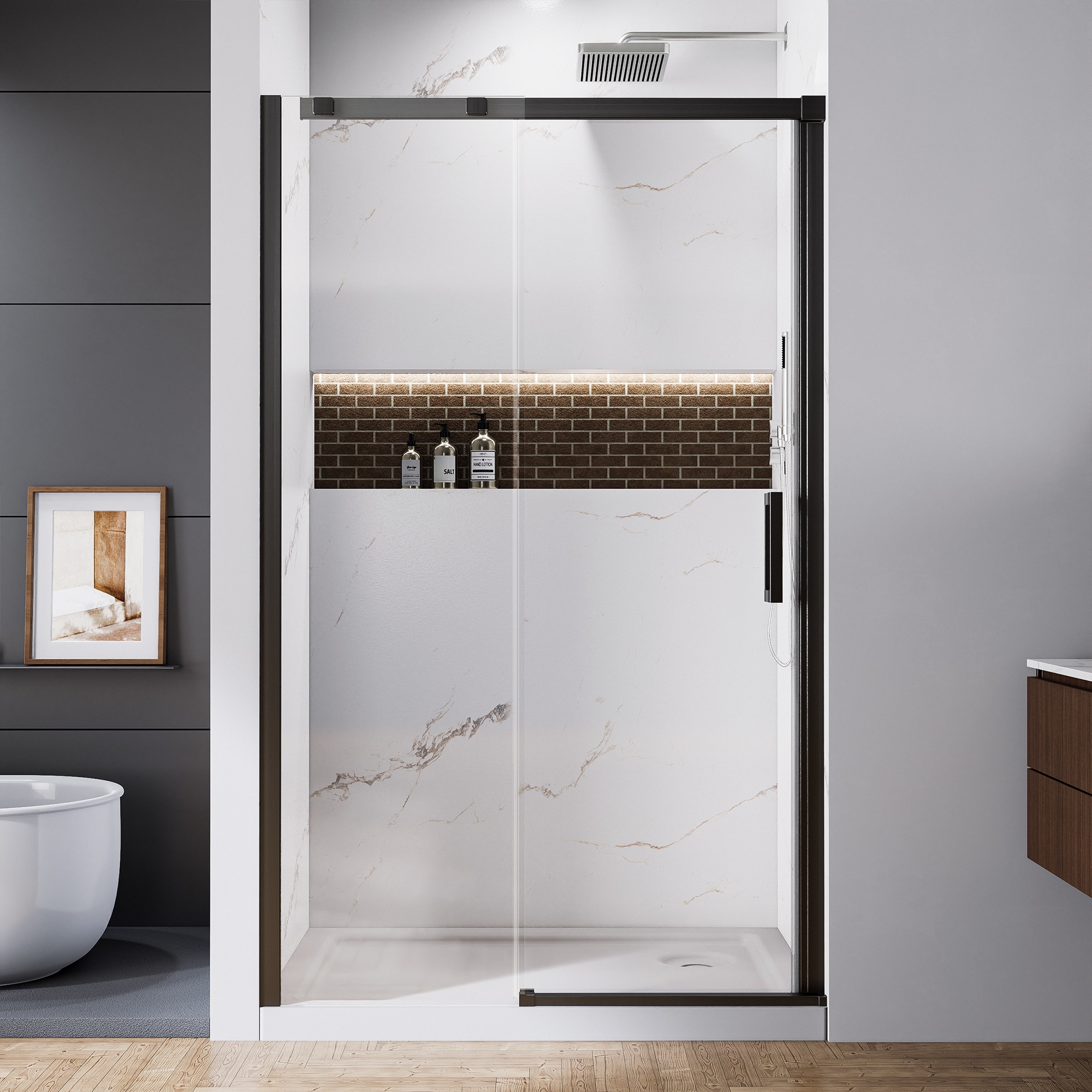 LOVMOR 44-48 in W x 74 in H Shower Door Aluminum Sliding Glass Shower ...