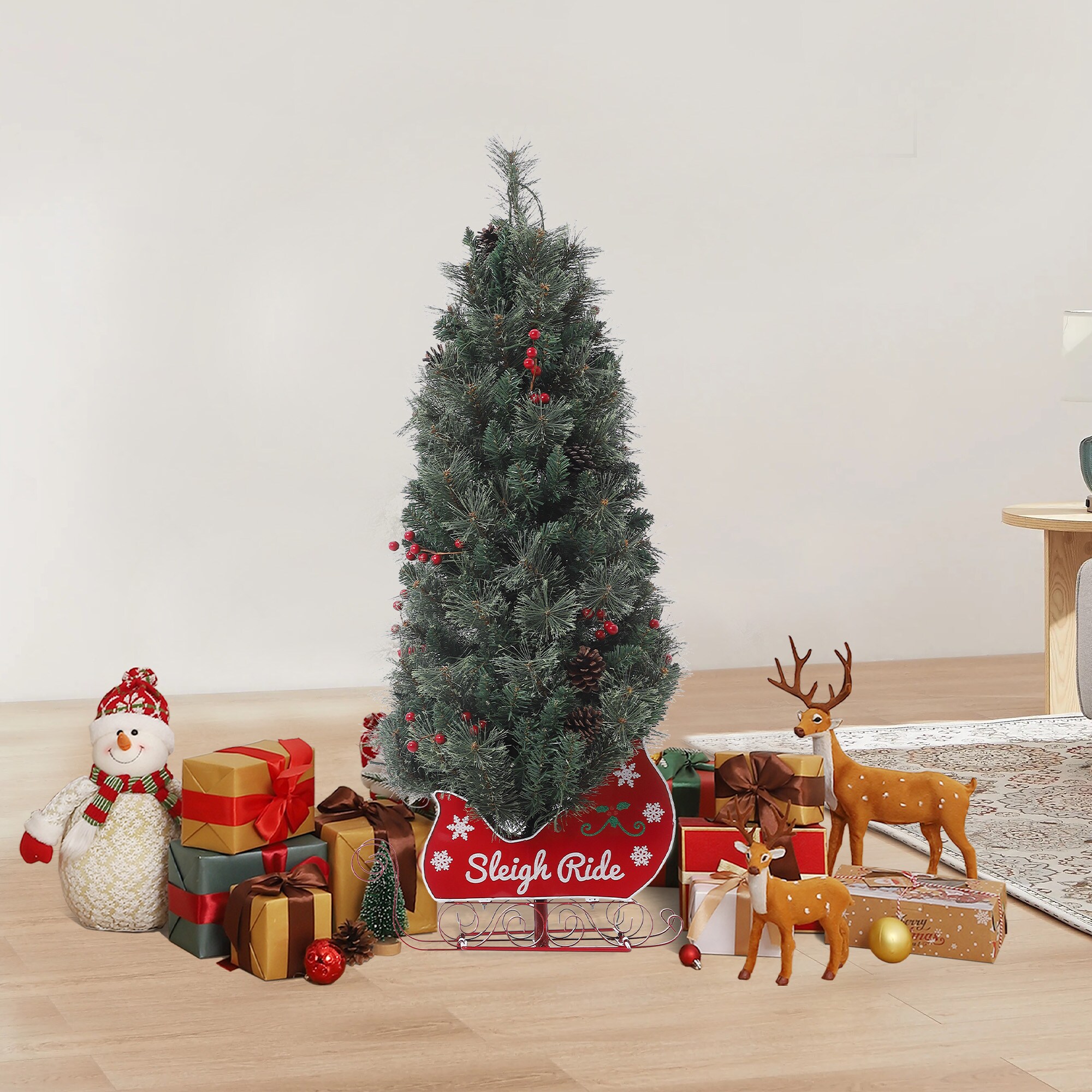 Der Rose 4.5FT 85LED Artificial Christmas Tree Small Pre-Lit Snow ...
