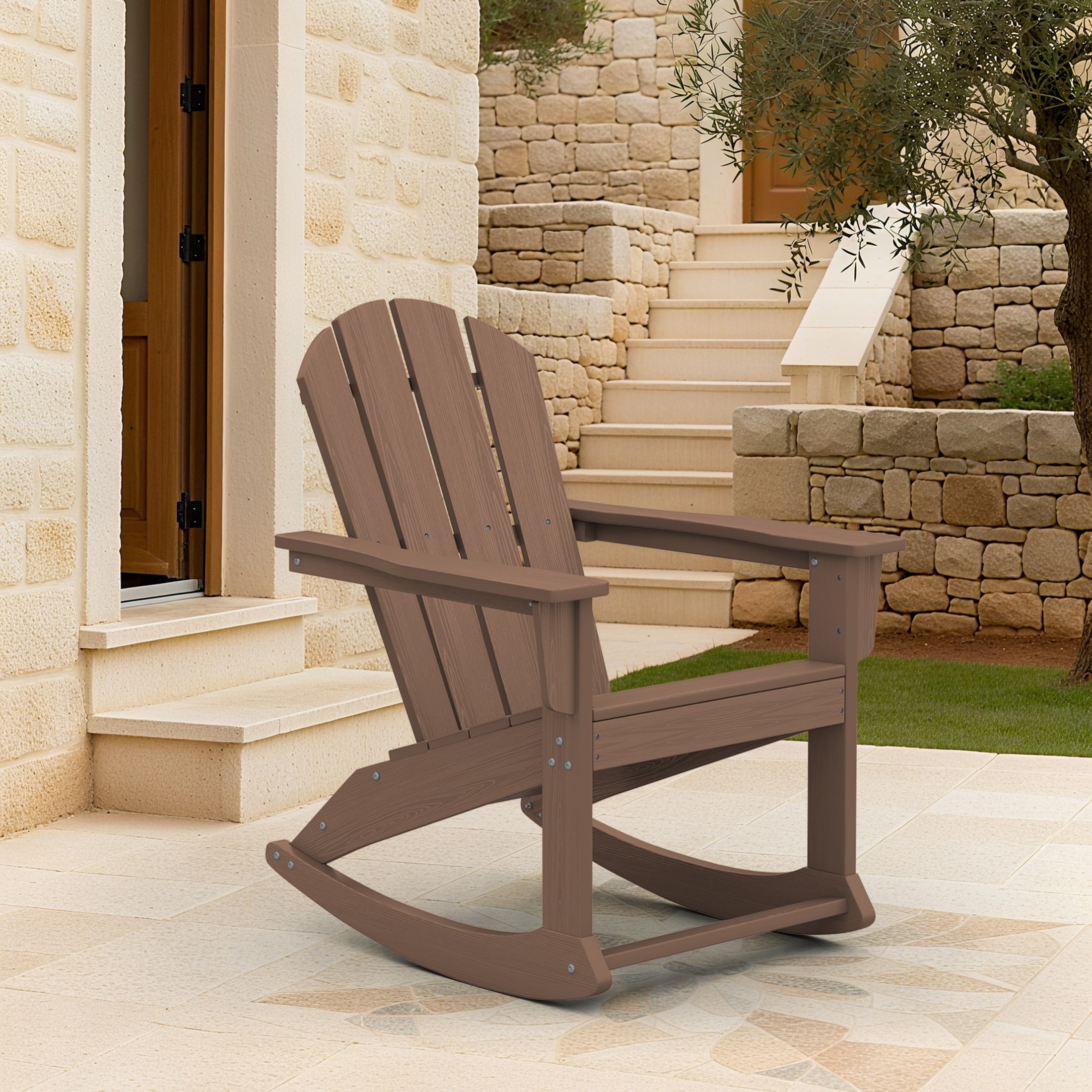 JEAREY Patio Rocking Chair with Cloud-Shape Back Brown Hdpe Frame ...