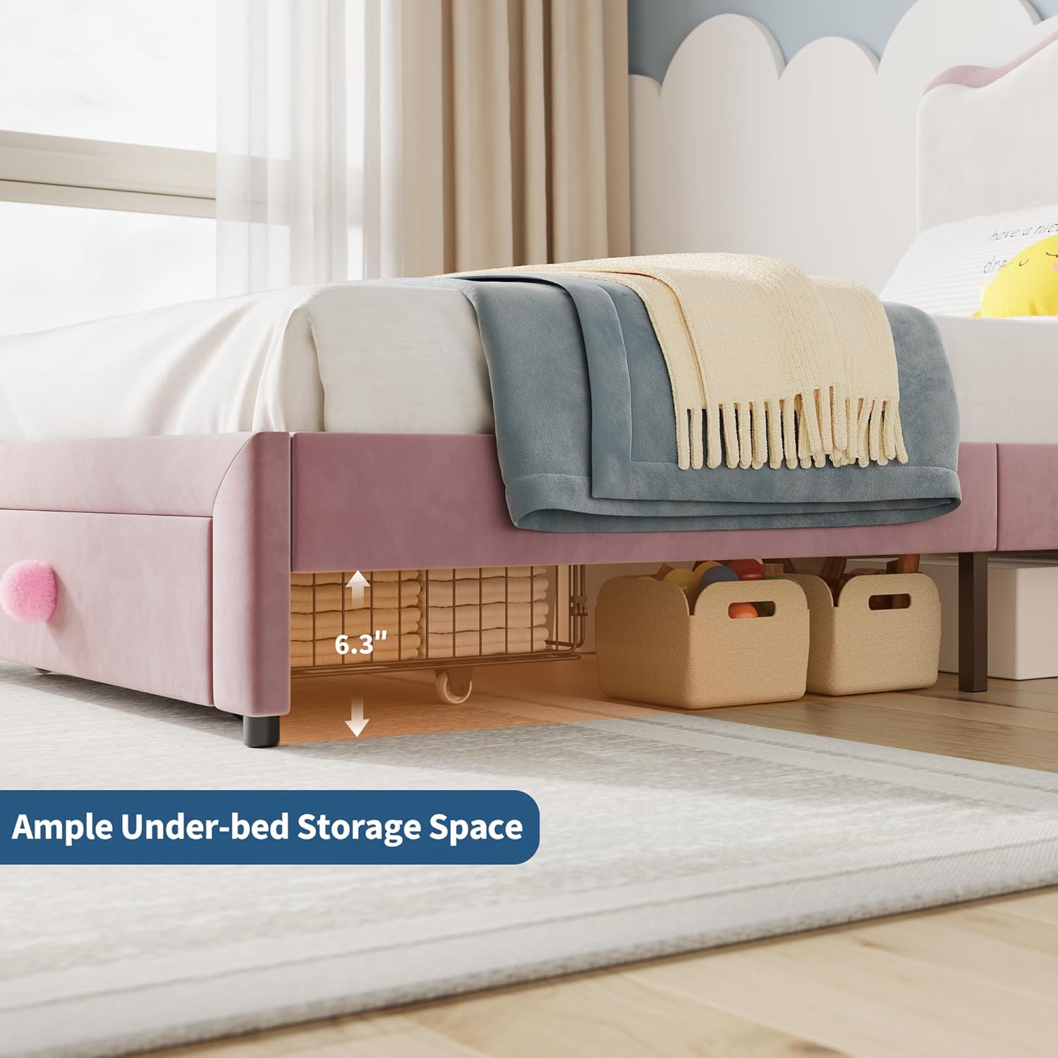 Qeetex Twin Upholstered Bed Frame with 2 Storage Drawers Chic Double ...