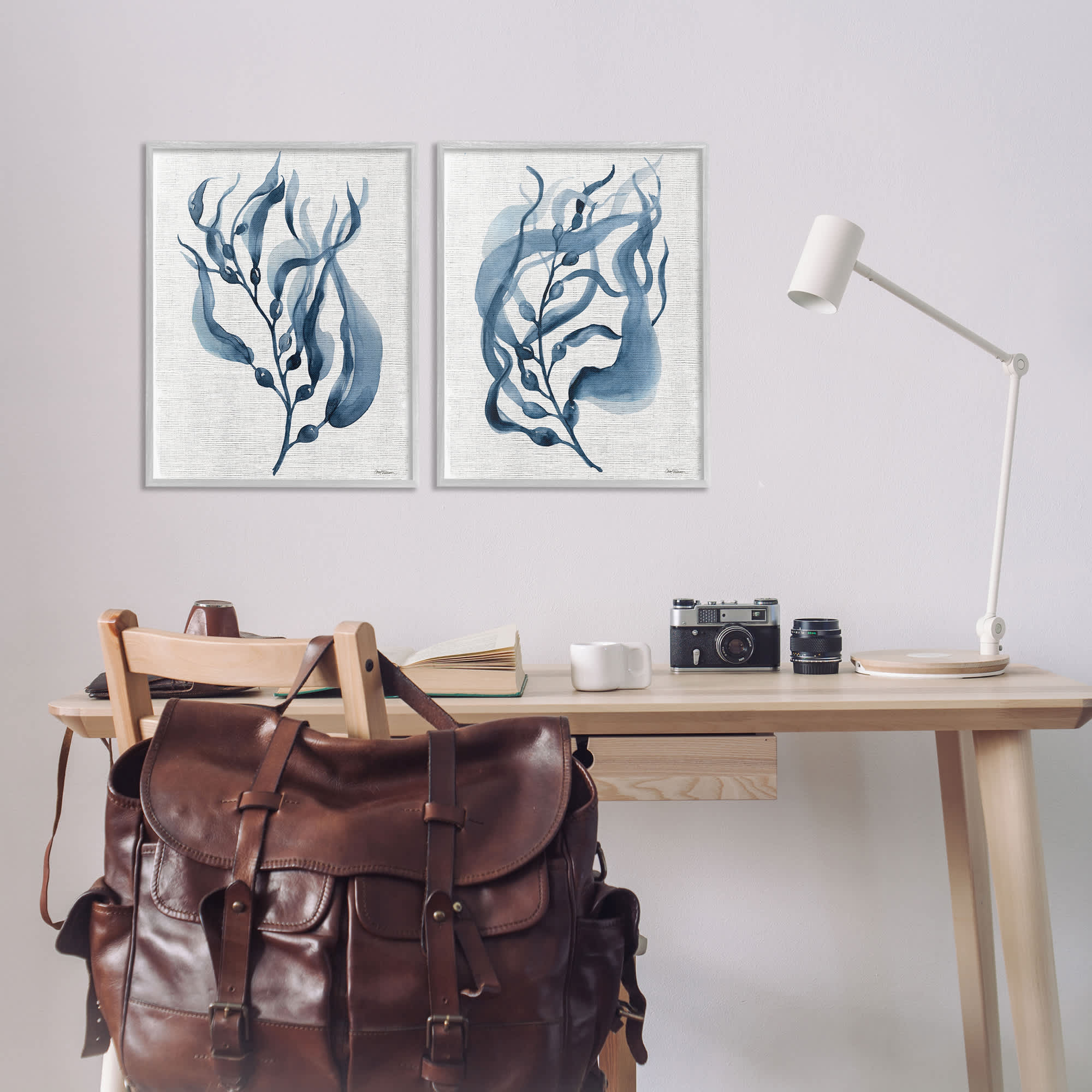 Stupell Industries Fluid Blue Herbs 2 Piece Gray Framed Giclee Art Set ...