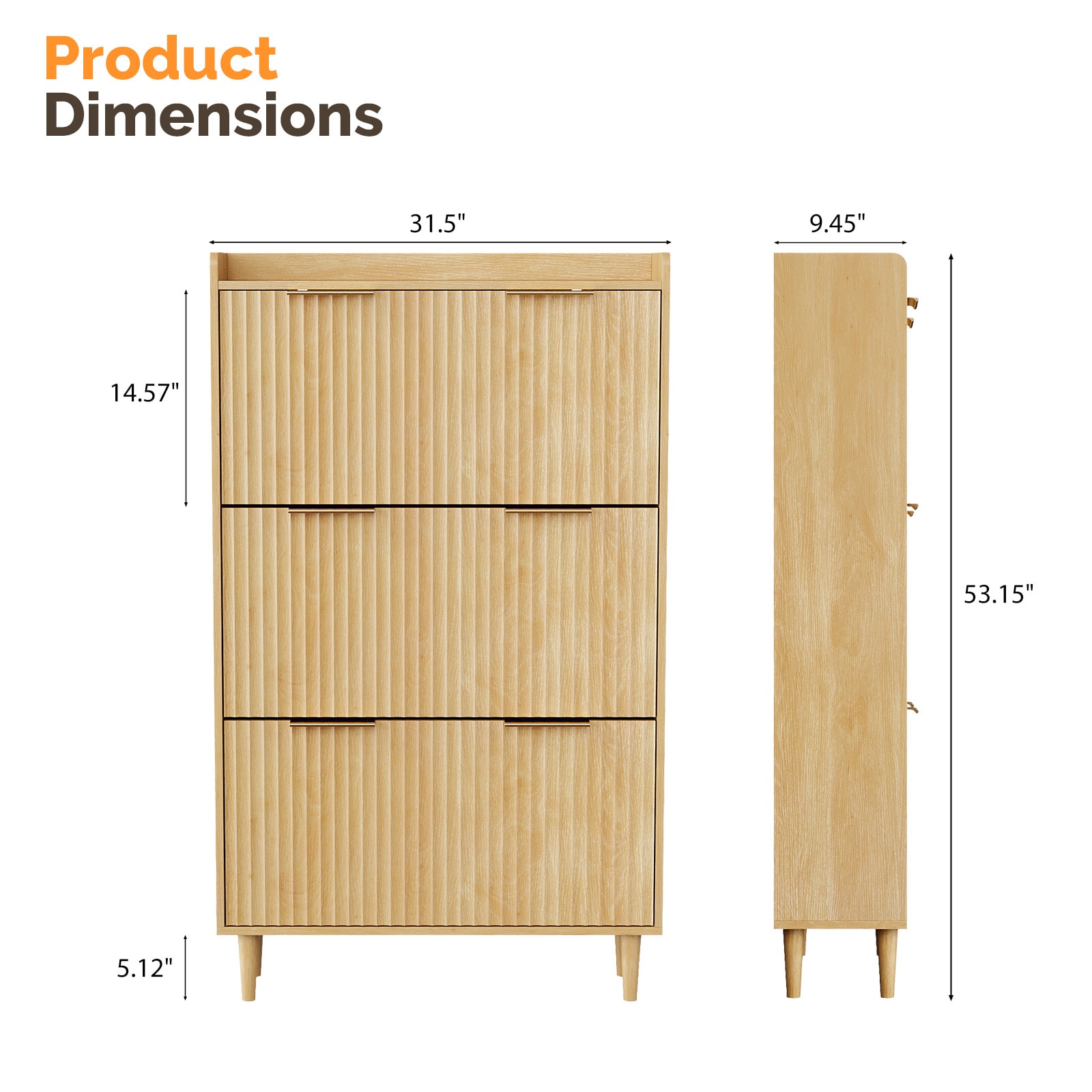 VINGLI 9.45D x 31.5W x 53H Oak Fluted Shoe Storage Cabinet for Entryway ...