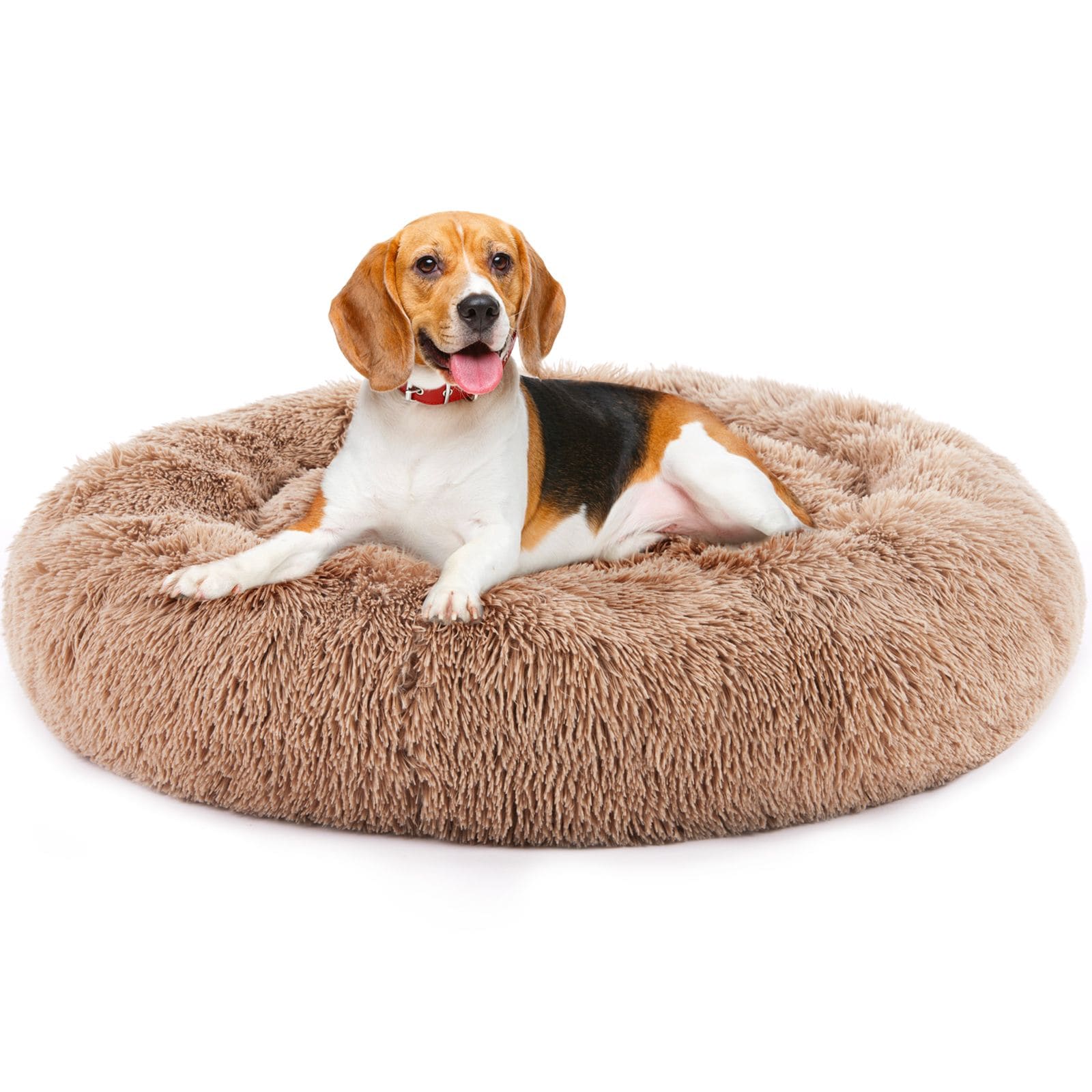 OOU Anti-Slip Round Fluffy Plush Faux Fur Cat Bed L Brown in the Pet ...