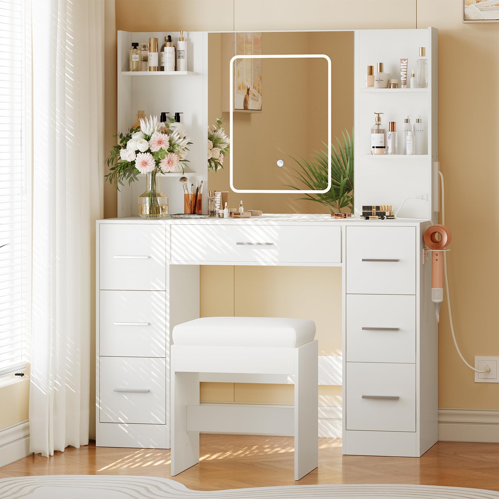 Garvee Vanity Desk With Mirror And Lights Makeup Vanity With Chair ...