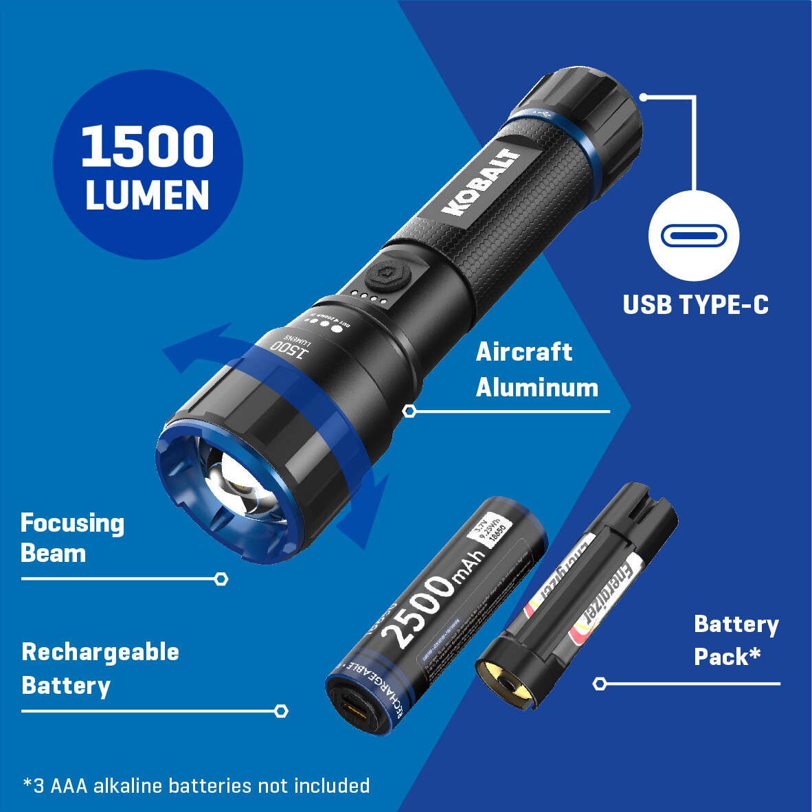 Kobalt 1500-Lumen 4 Modes LED Flashlight with Rechargeable with ...