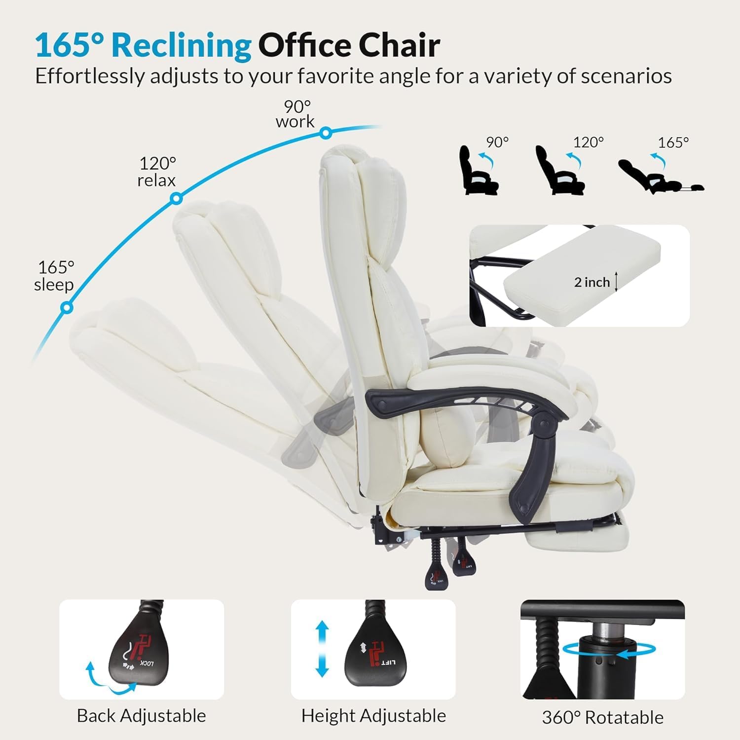 LOVMOR Office Chair with Foot Rest Executive Office Chair with Arms ...