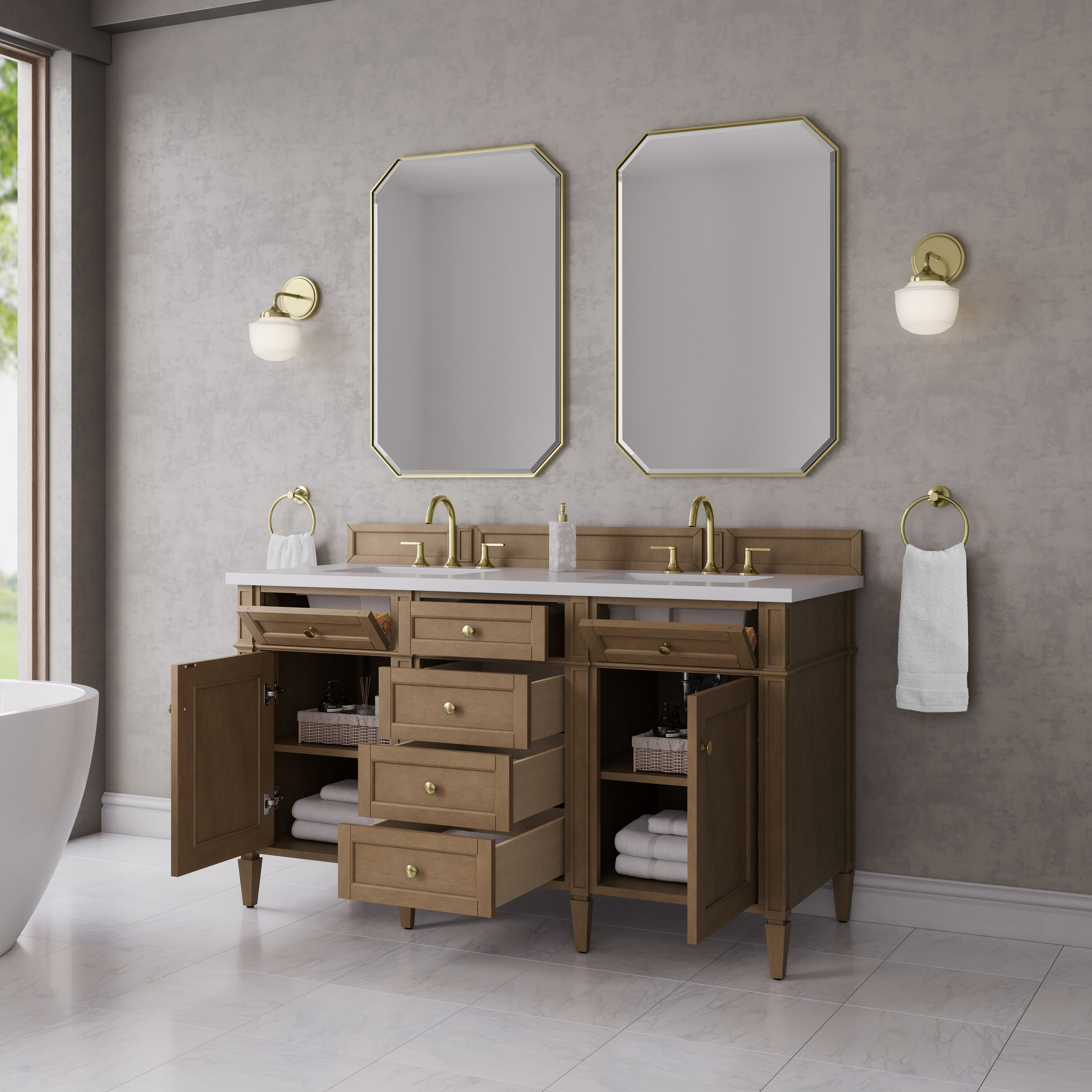James Martin Vanities Brittany 60-in Pecan Undermount Double Sink ...