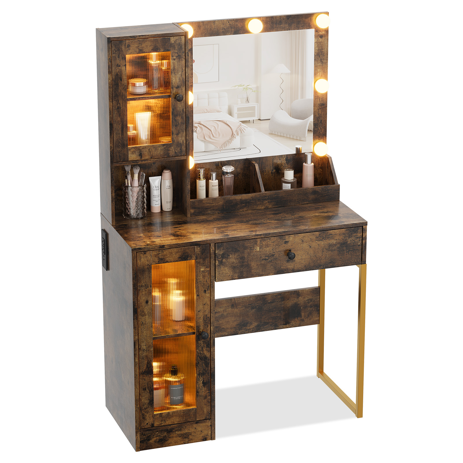 Garvee 41 Inch White Makeup Vanity Desk with LED Lighted Mirror Drawers ...