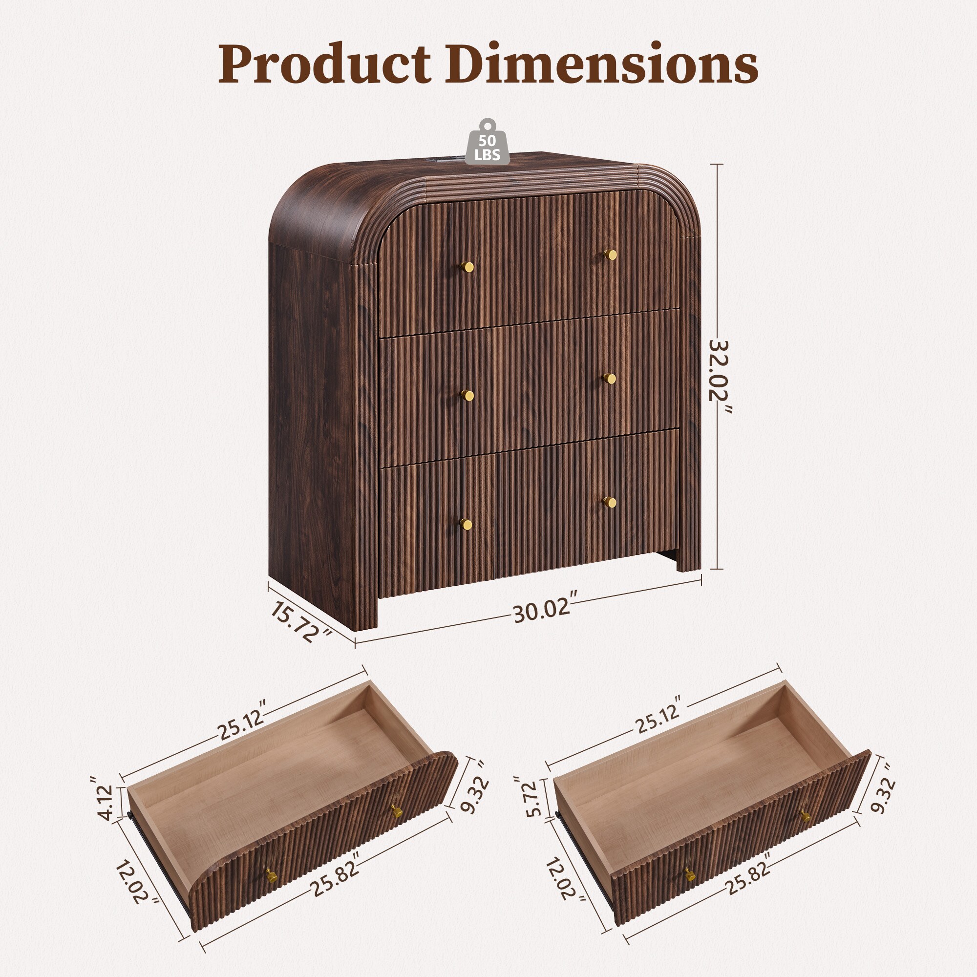 OKD Fluted Storage nightstand set of 2 with Charging Station Modern End ...