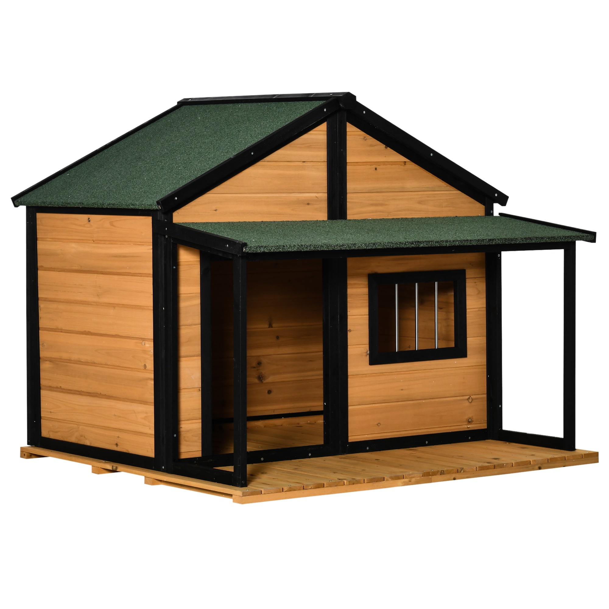PawHut Outdoor Dog House Cabin Style Wooden Raised Pet Kennel with ...