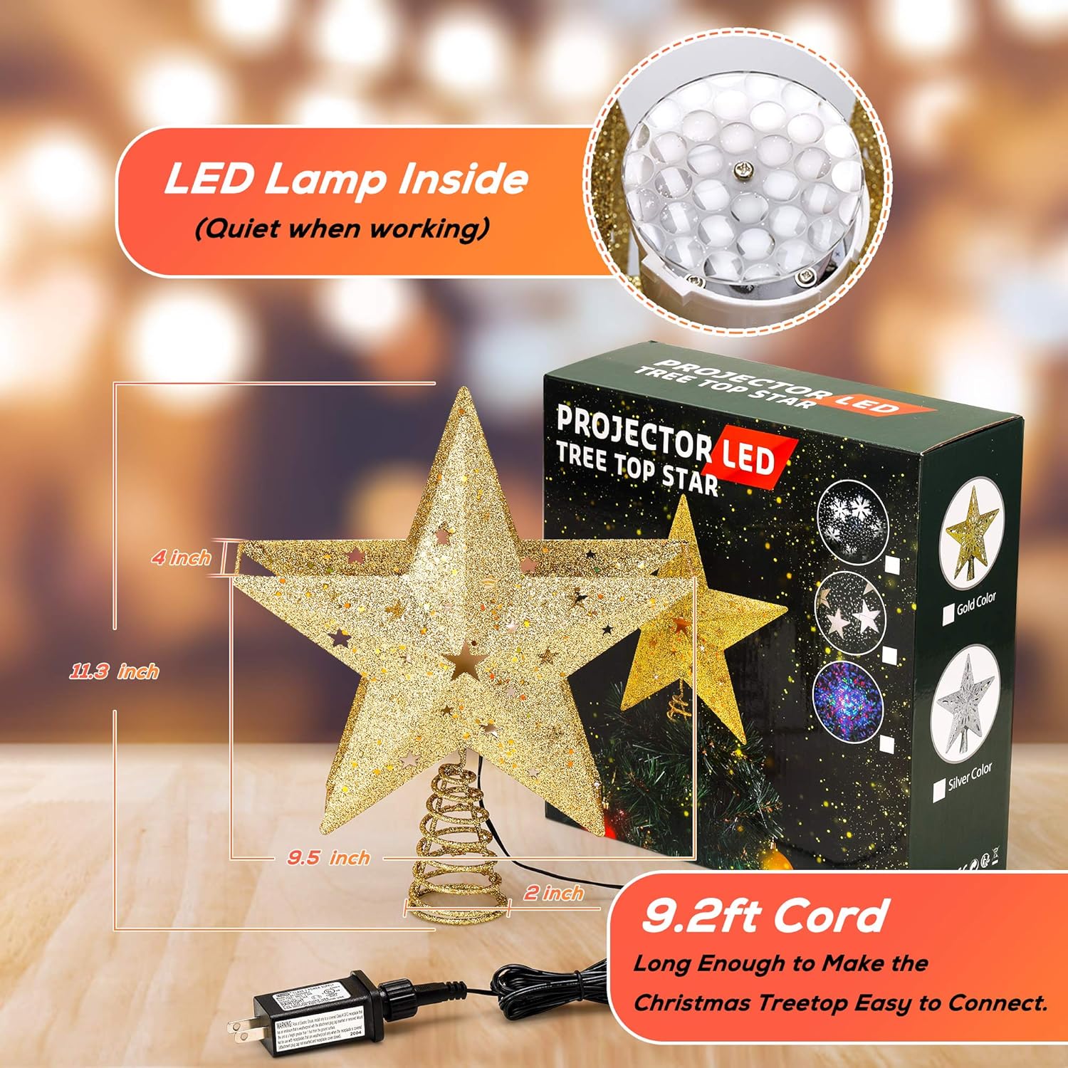 Etokfoks LED snowflake projector star Christmas tree topper 11.3 in ...