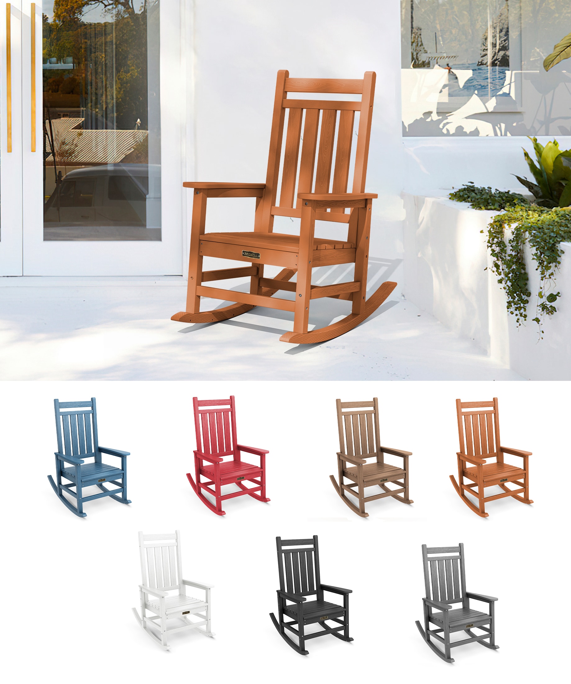 JEAREY High-back Patio Rocking Chair Orange Hdpe Frame Rocking Chair ...