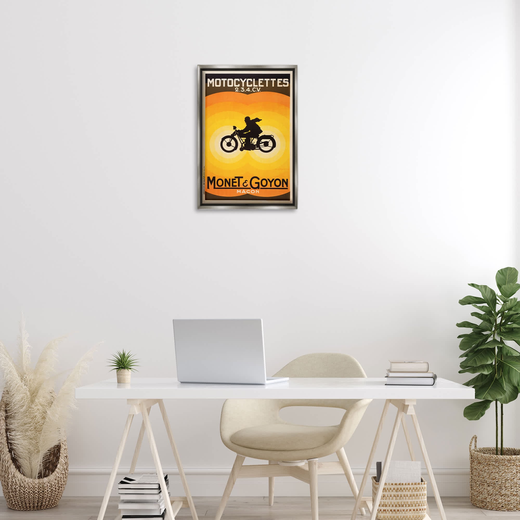 Stupell Industries Vintage Motorcycle Advertisement Gray Framed Floater ...