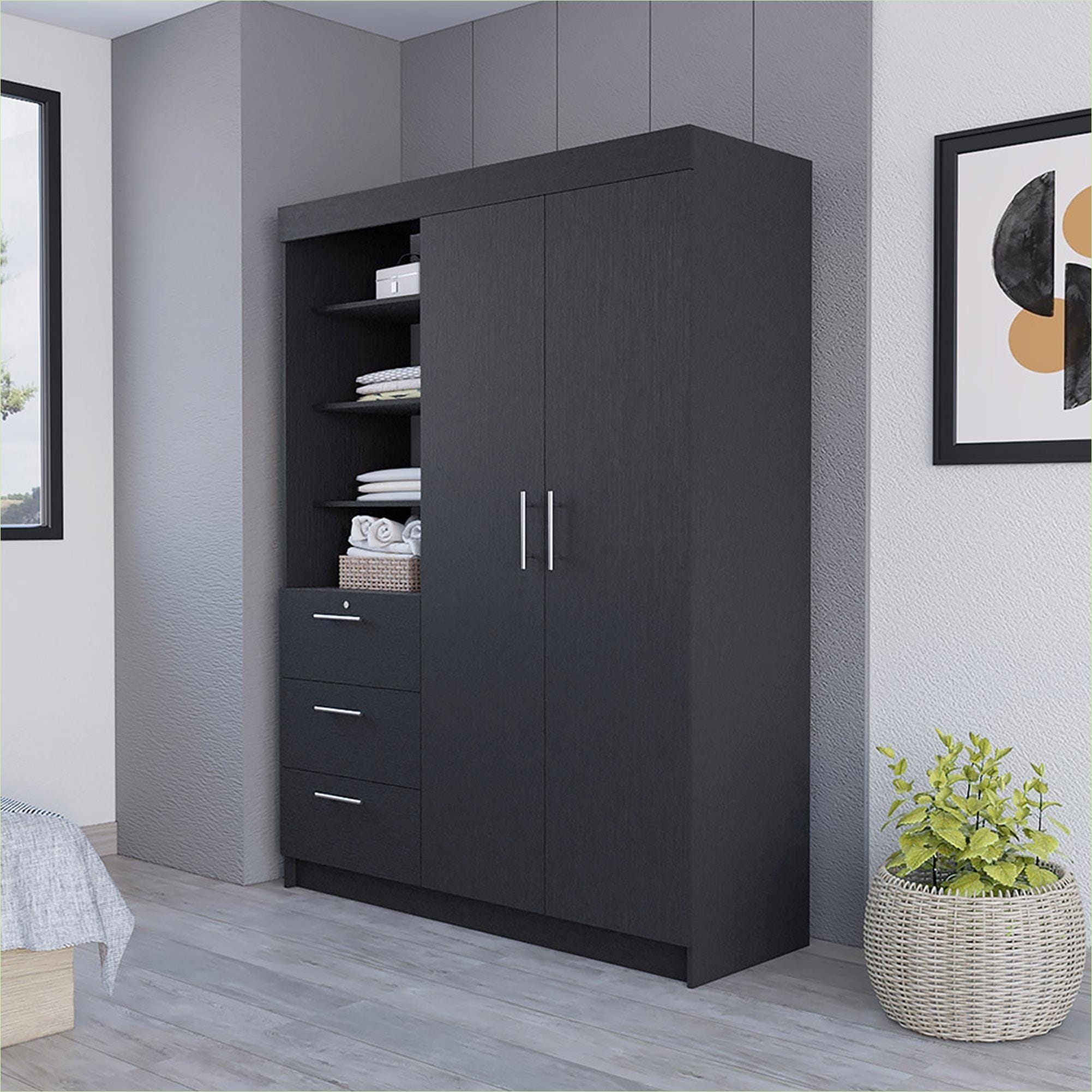 Watnature Engineered Wood Storage Combo Armoire Classic Black ...
