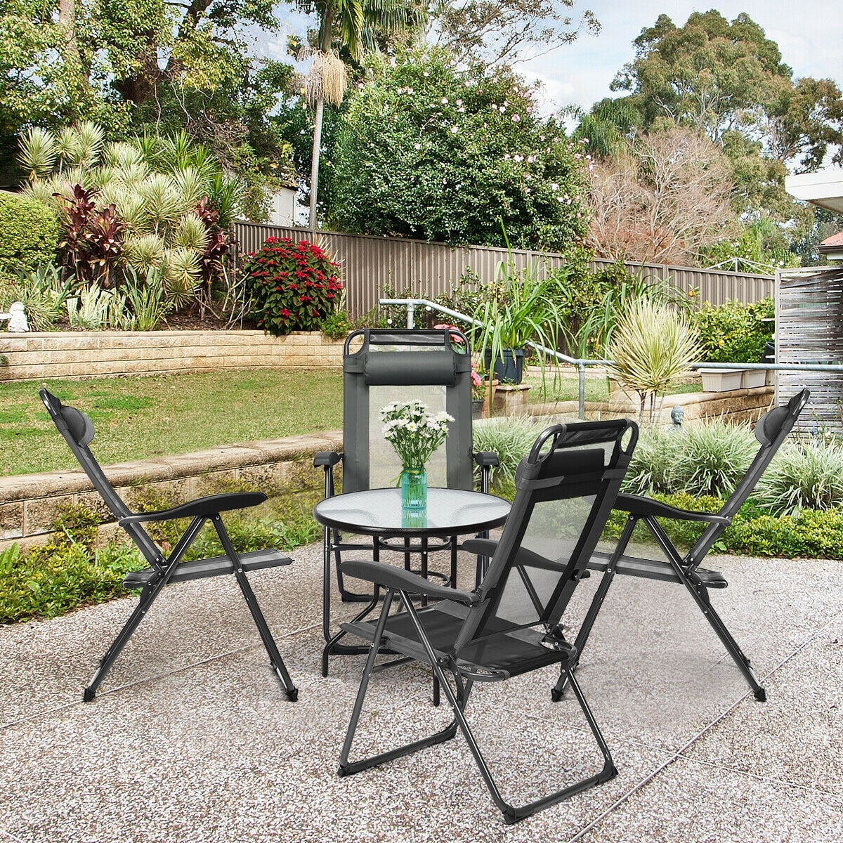 Slickblue 4-Pack Black/Gray Residential Folding Chair with 7-Position ...