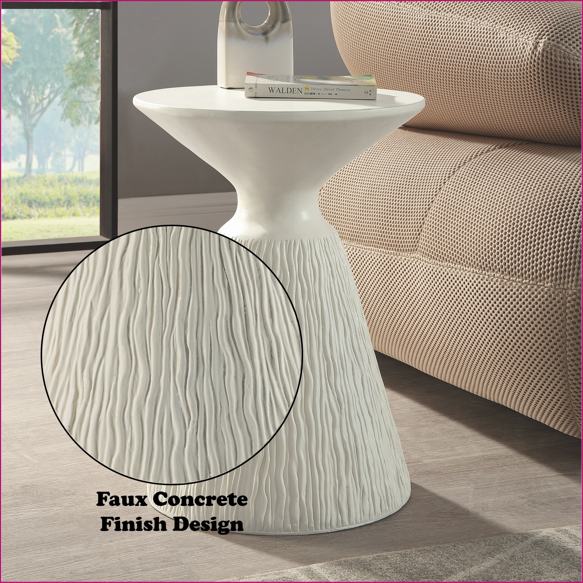 Watnature Natural White Faux Concrete Coffee Table Modern Style ...