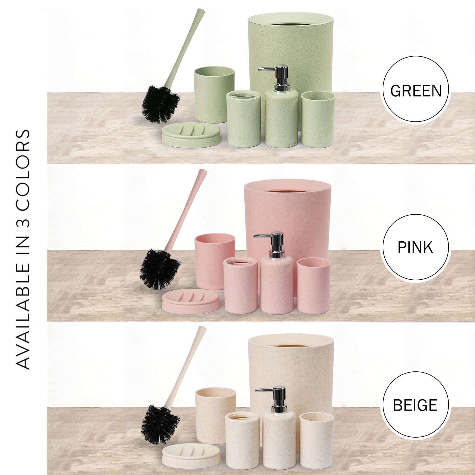 Lovav Pink 6 Piece Wheat Straw Bathroom Accessories Set Complete ...