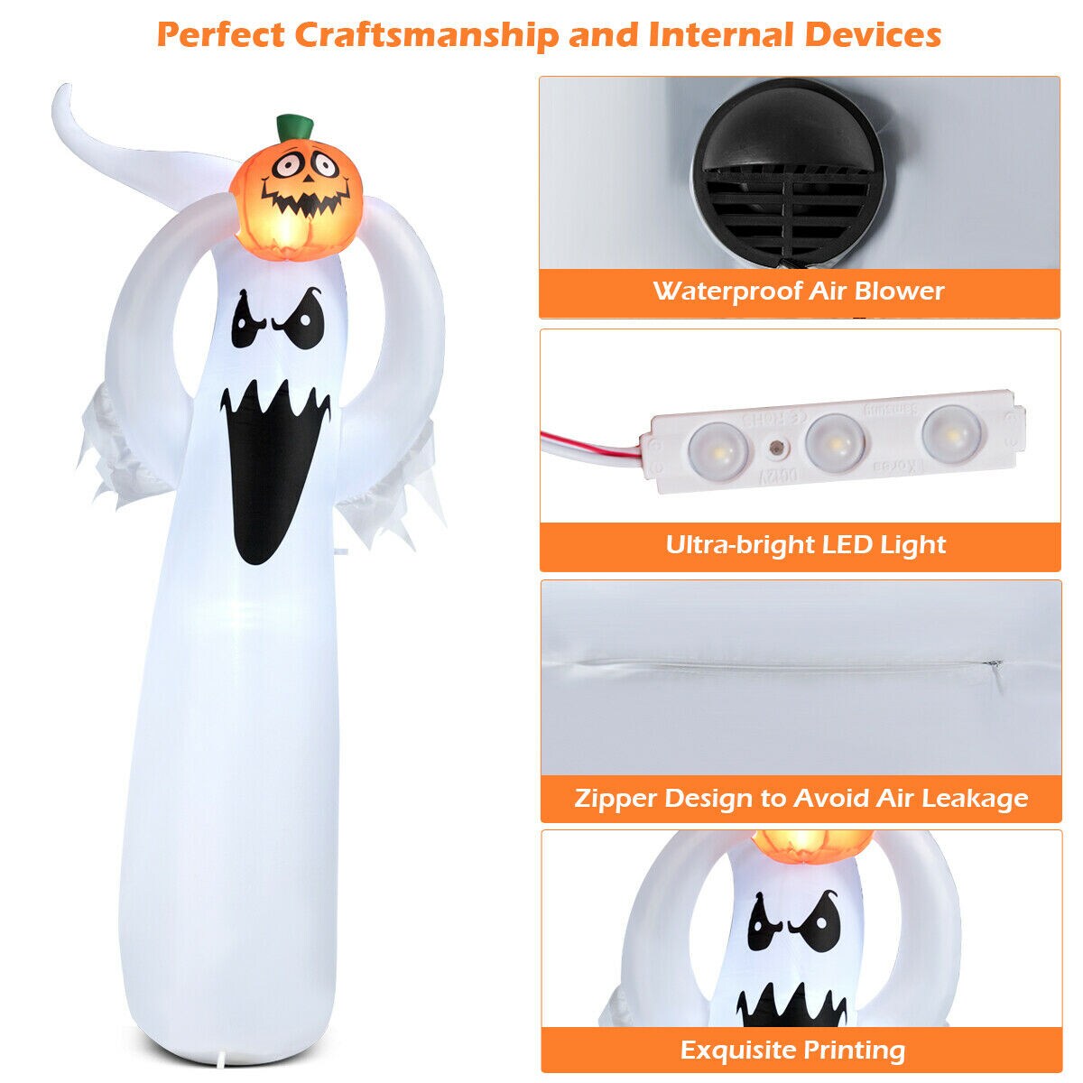 Slickblue 6-ft Hanging Inflatable Ghost with Pumpkin Motion-Activated ...
