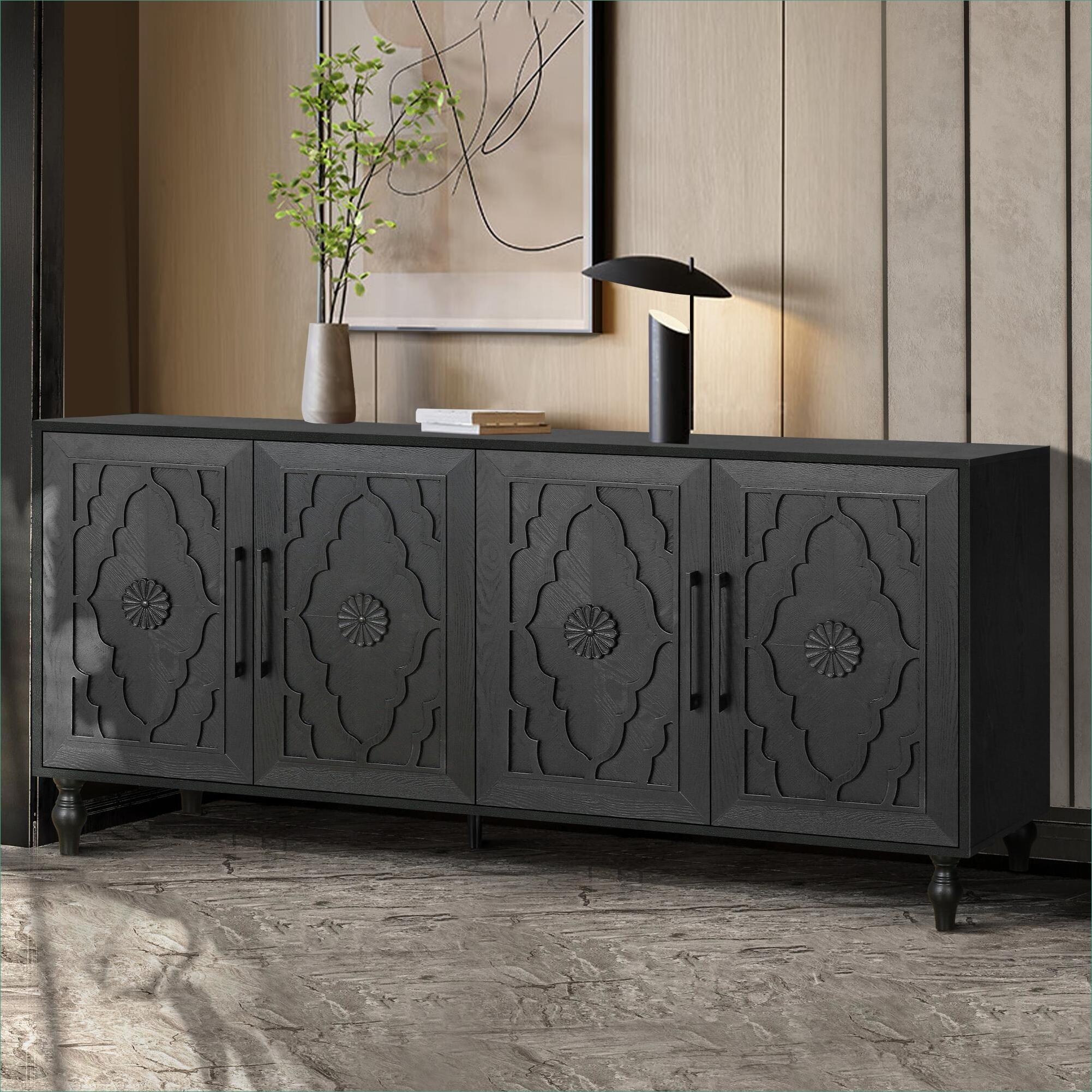 Watnature MDF deep black large storage cabinet household storage ...