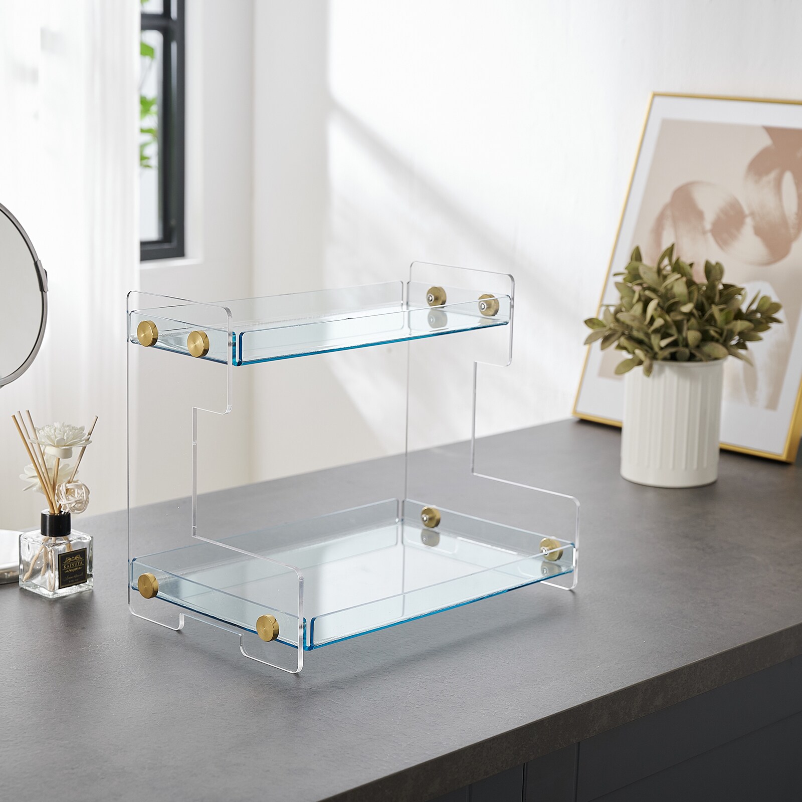 BWE Bathroom Counter Organizer 2-Tier Acrylic Vanity Countertop Perfume ...
