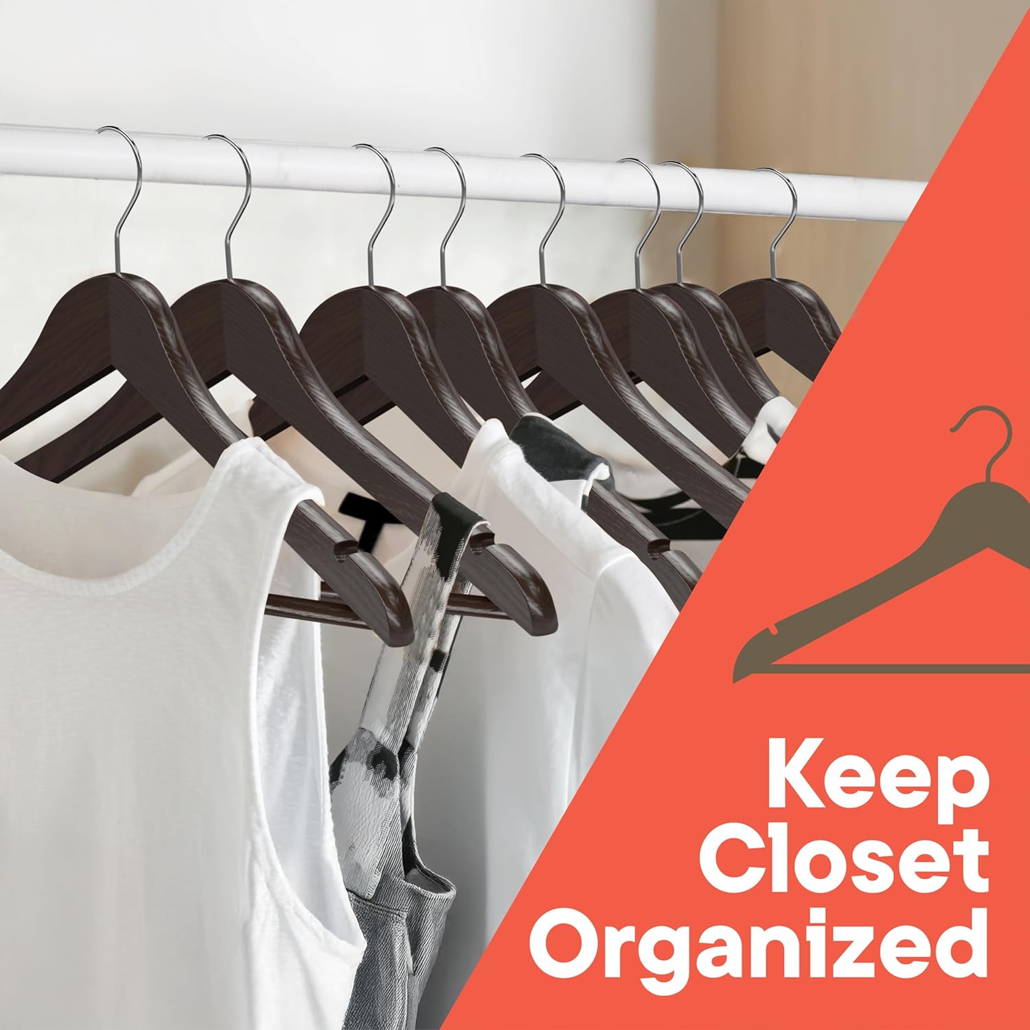 Campior Brown Wooden Hangers Heavy Duty Hangers with 360 Degree Swivel ...