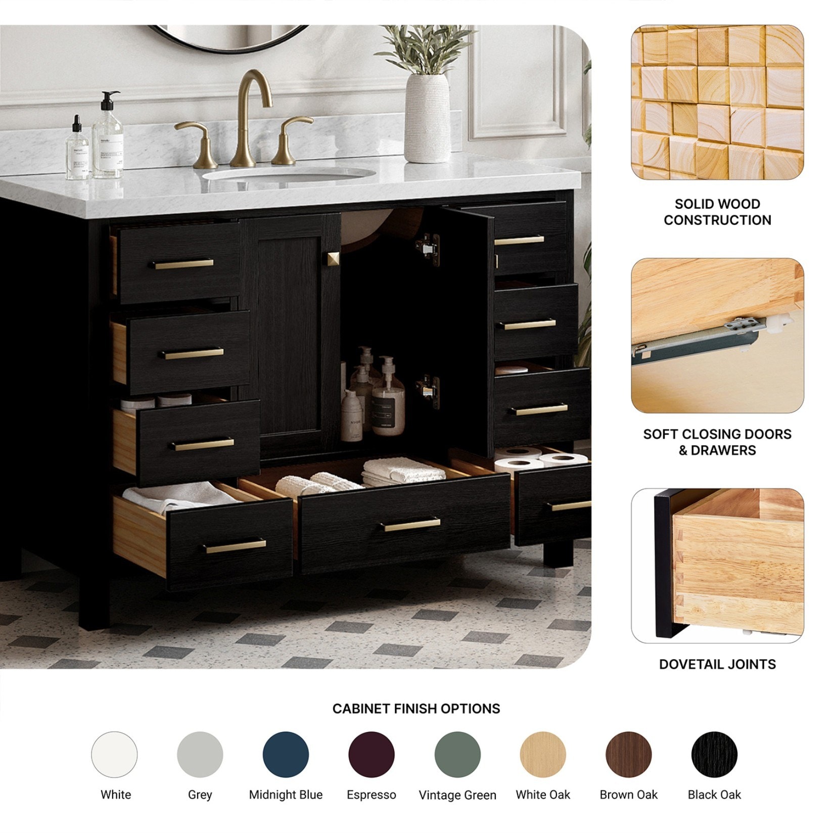 ARIEL Cambridge 42-in Black Oak Undermount Single Sink Bathroom Vanity ...