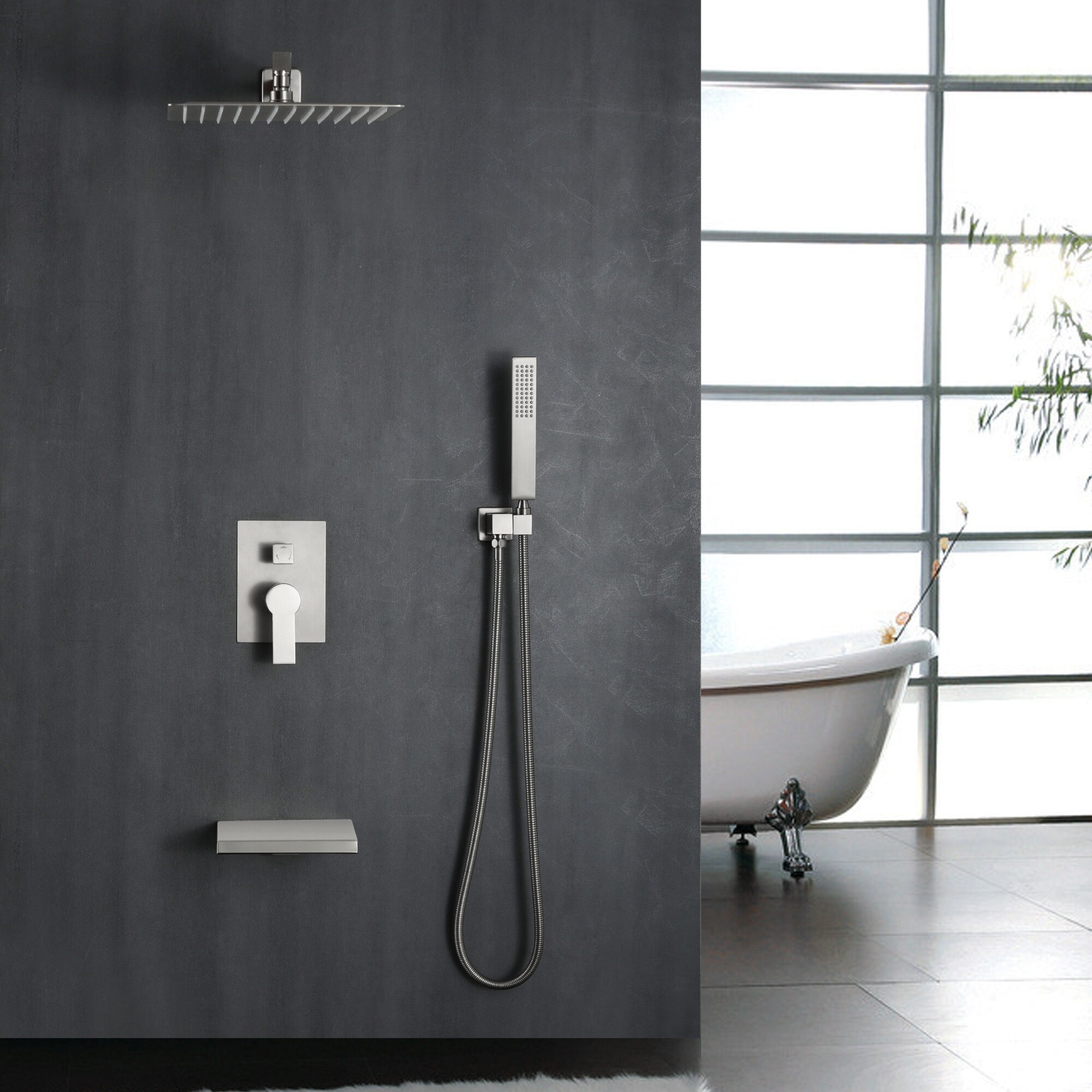 Boyel Living Brushed Nickel 12-Inch Rain Shower System Brass SUS304 3 ...