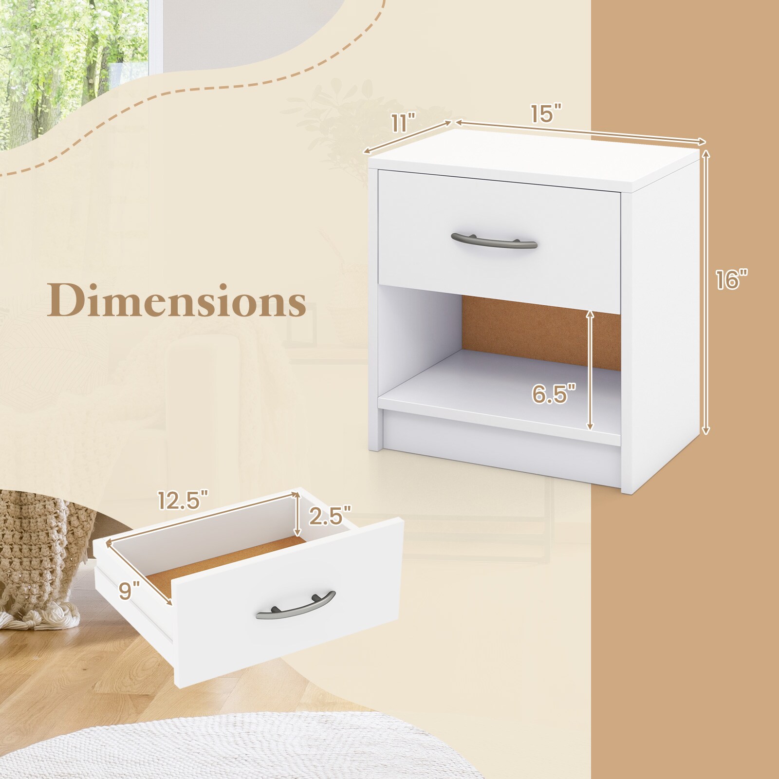Slickblue Engineered Wood Nightstand with Drawer and Open Shelf for ...