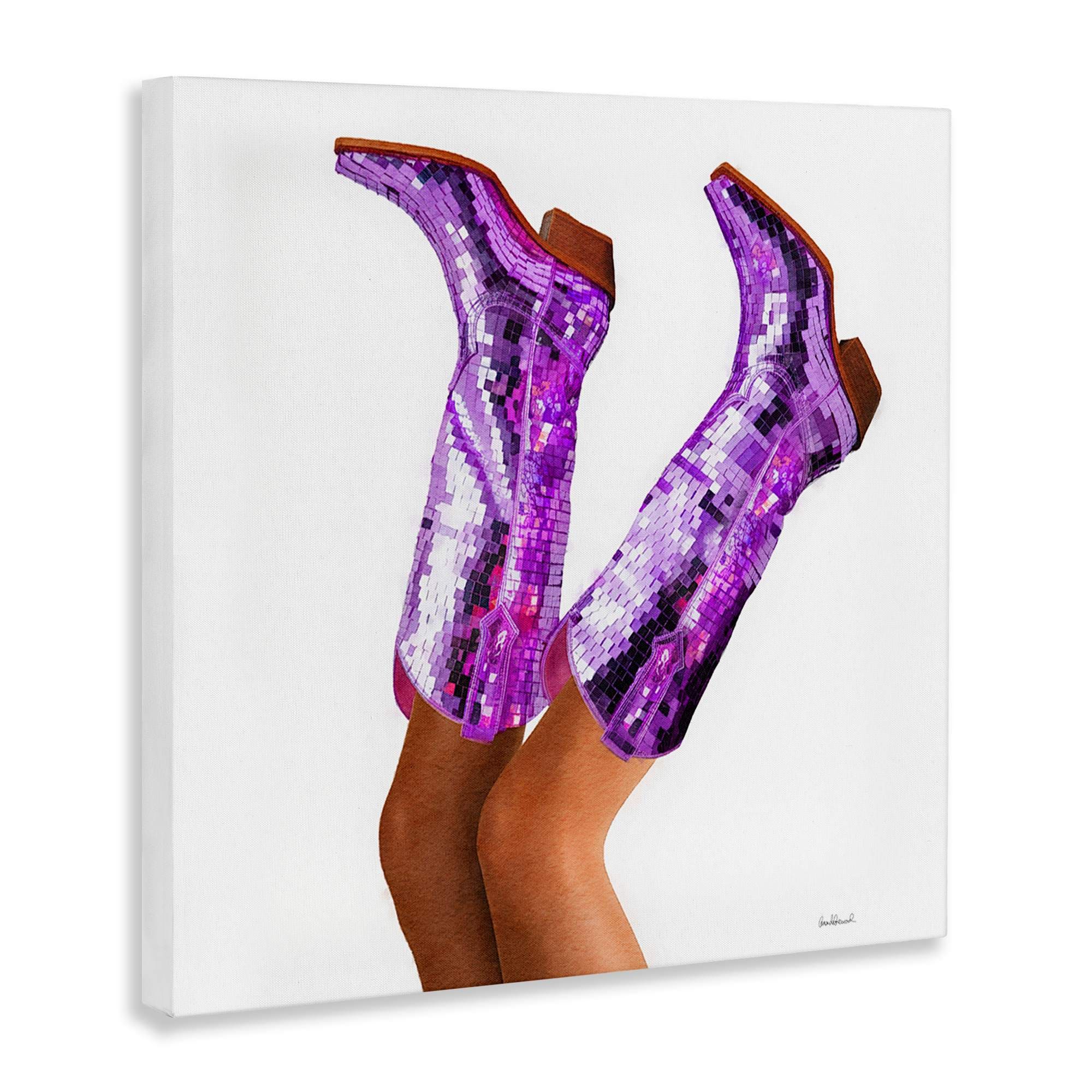 Stupell Industries Purple Glam Cowgirl Boots Canvas Wall Art By Amanda ...