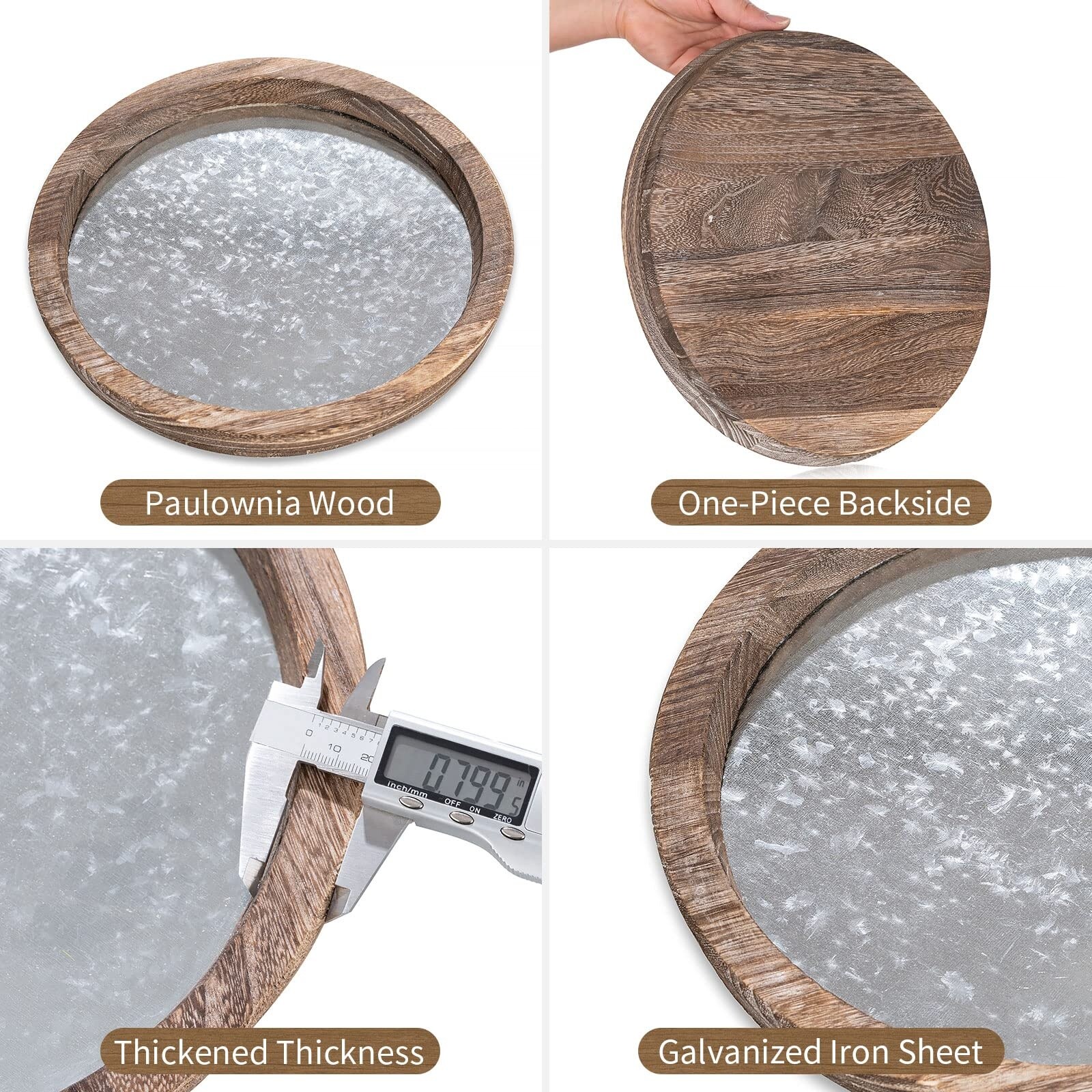 SenQWFa Round Wooden Candle Plate Holder Tray Decorative Mirror ...