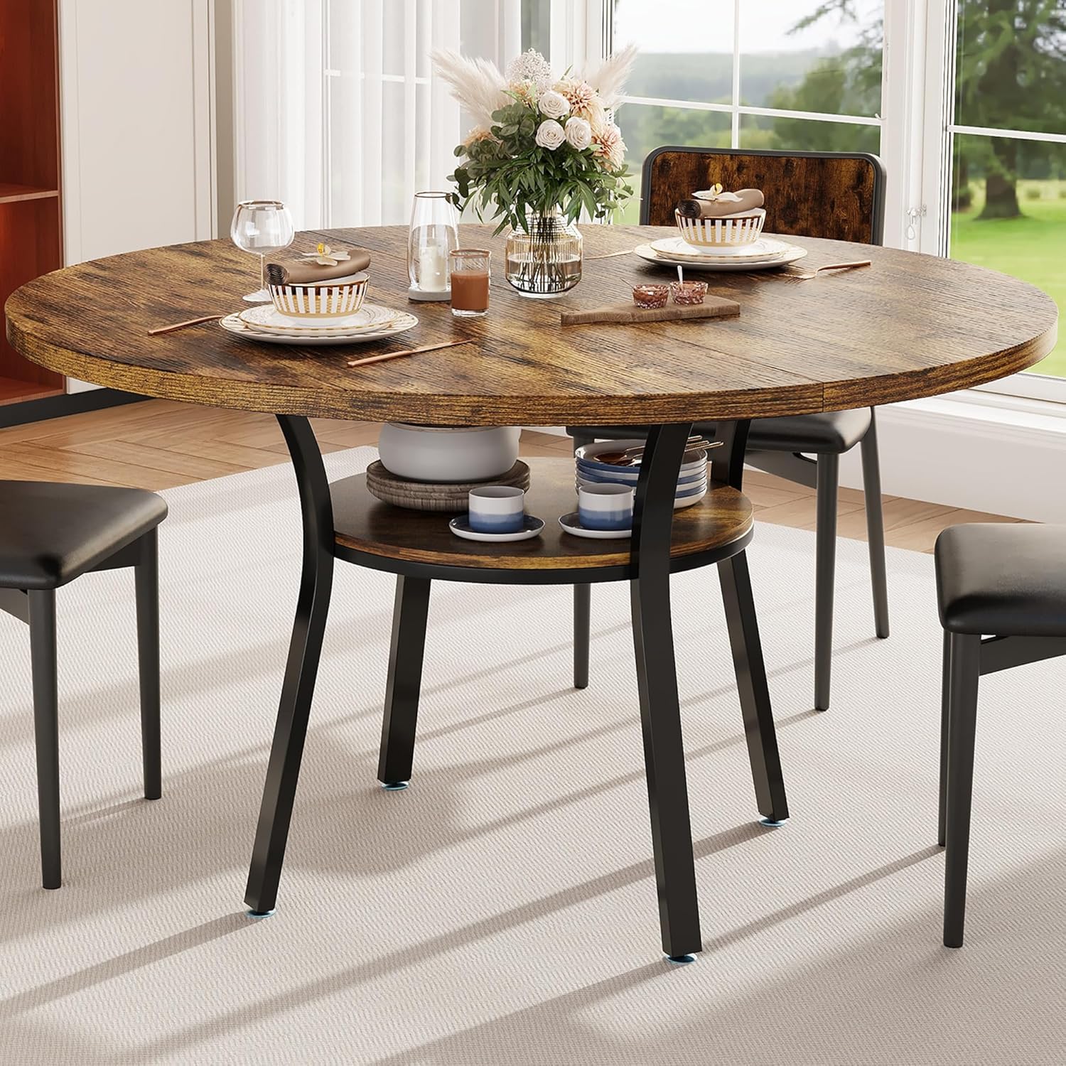 Garvee 47in Round Dining Table for 4-6 People Farmhouse Kitchen Dining ...