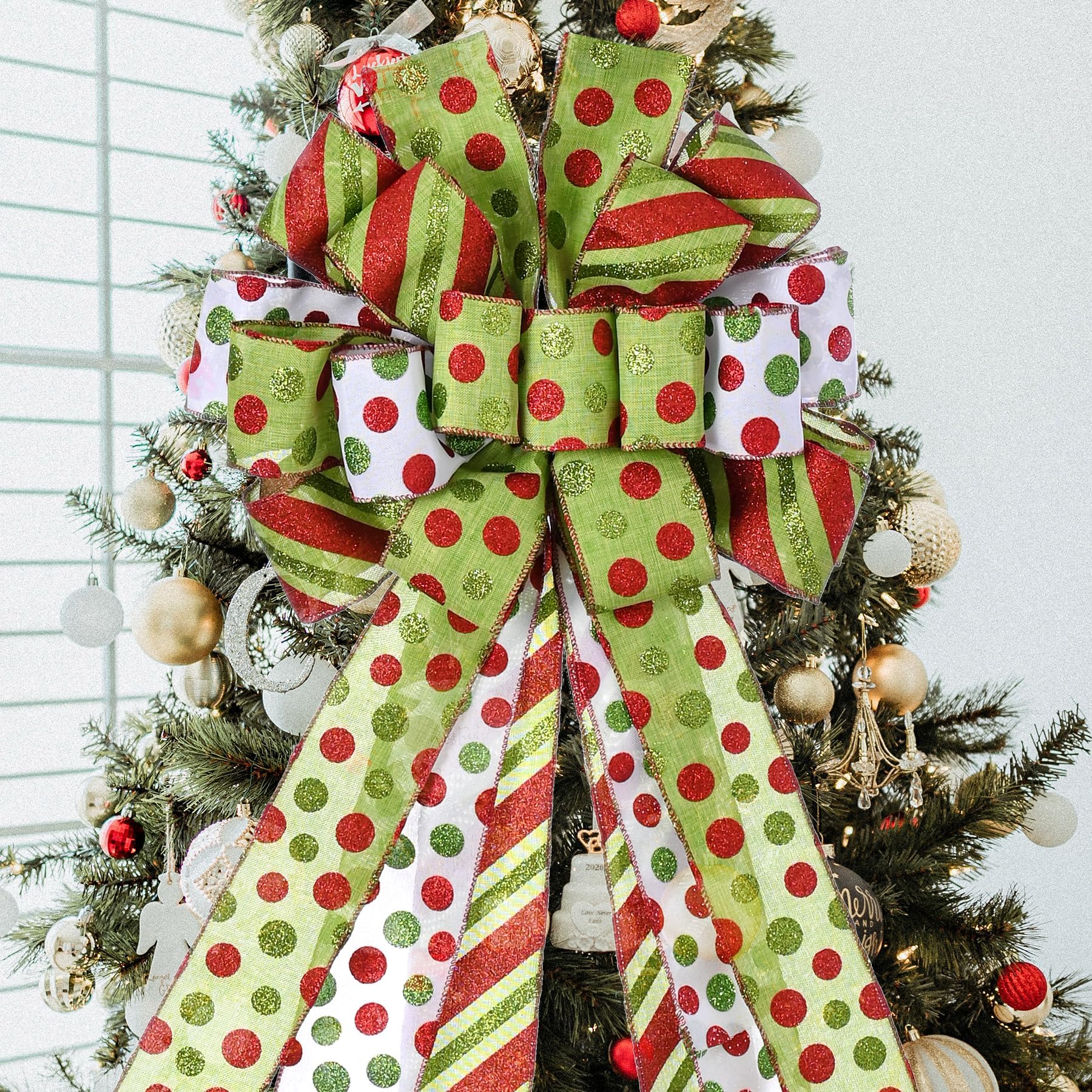 Afoxsos Large Green Christmas Tree Topper Bow 1 Piece 45 x 13 Inch Red ...